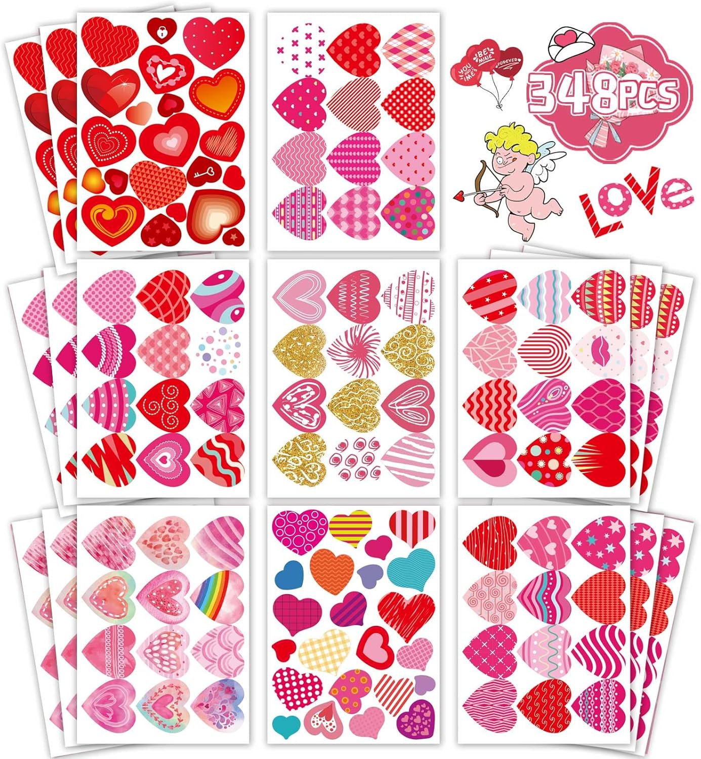 Amazon.com: 348PCS Heart Stickers: Valentine Colorful Heart Love ...