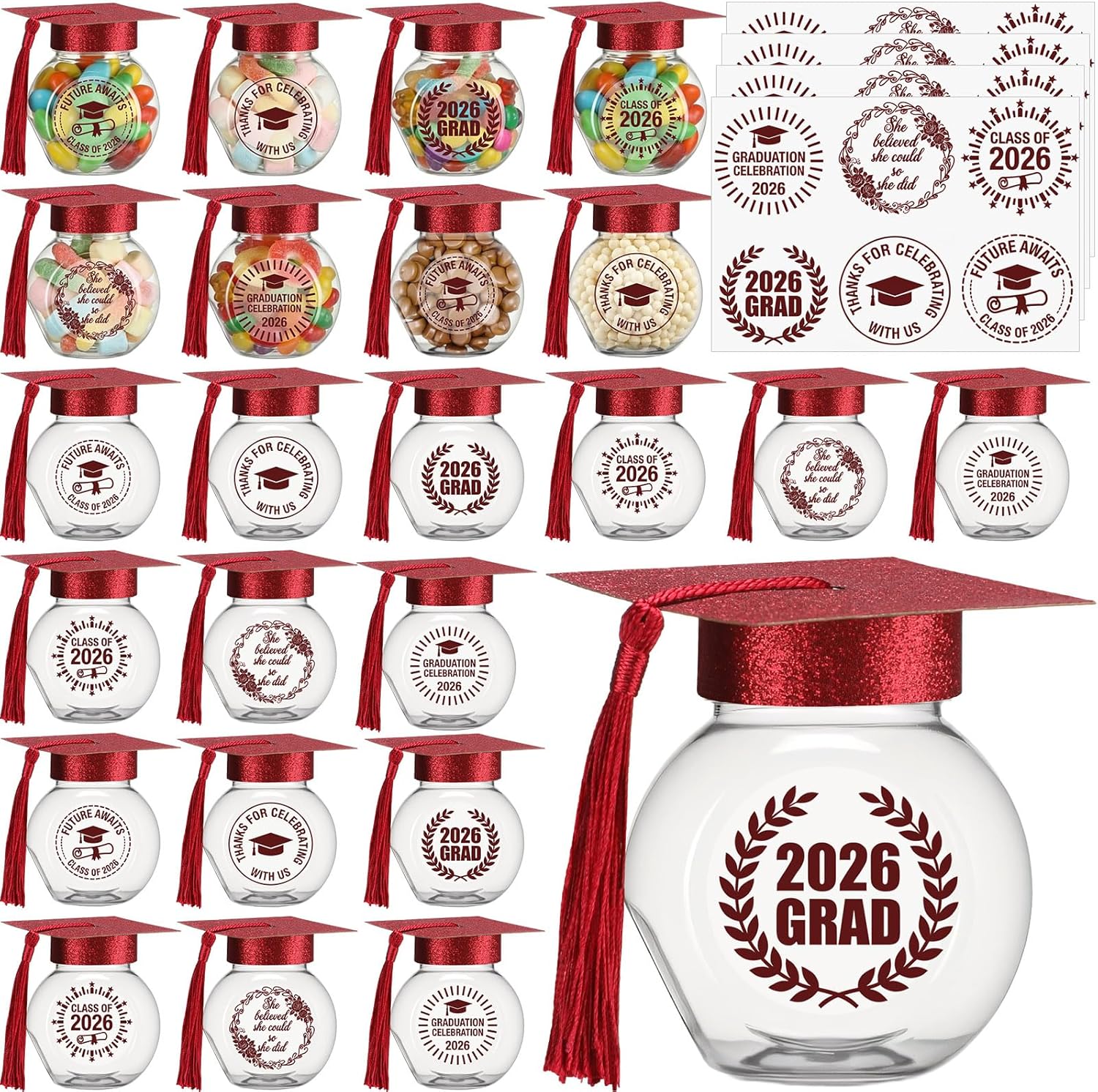Amazon.com: Yinkin 36 Pcs Graduation Cap Candy Jars with Sticker of ...