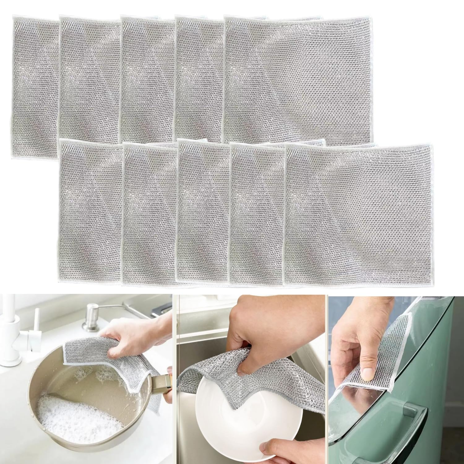 Amazon.com: NEWBAILUN 10 Pcs Wire Dishwashing Rags,Multipurpose Wire ...