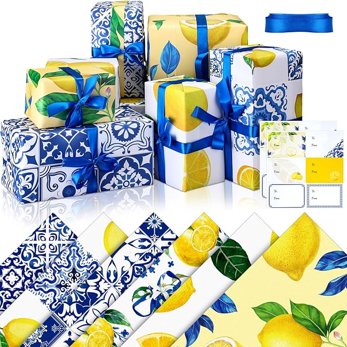 Amazon.com: Motiskyy 12 Sheets Capri Lemon Wrapping Paper Bridal Shower ...