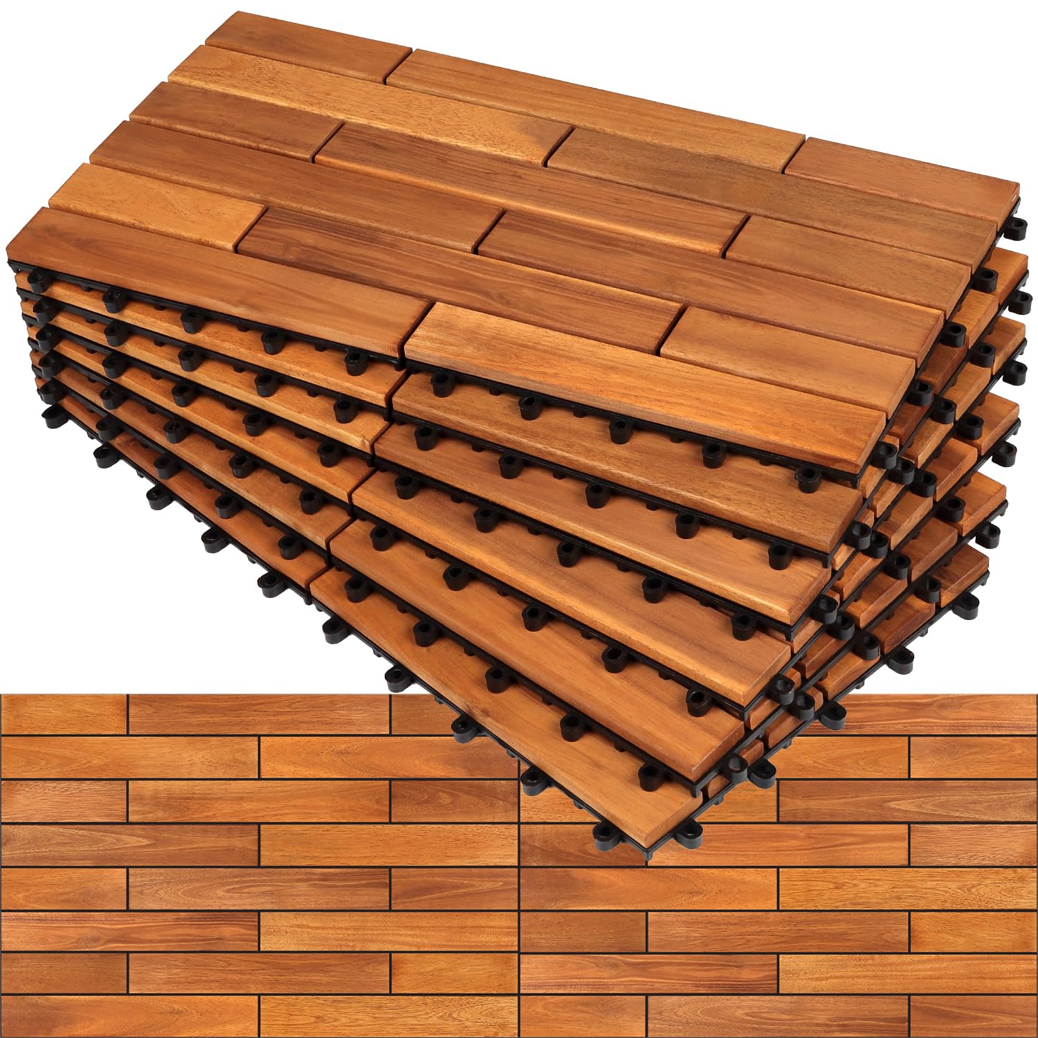 Amazon.com: Solid Wood Interlocking Deck Tiles (Pack of 6, 24" x 12 ...