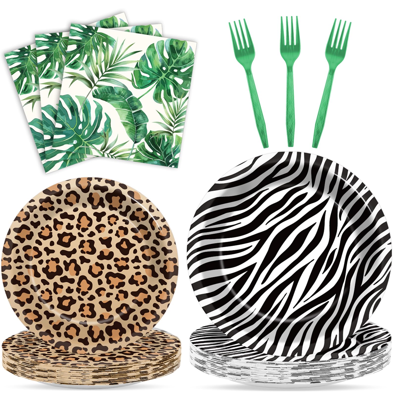 Amazon.com: Justforjoyful 96Pcs Jungle Birthday Party Plates and ...