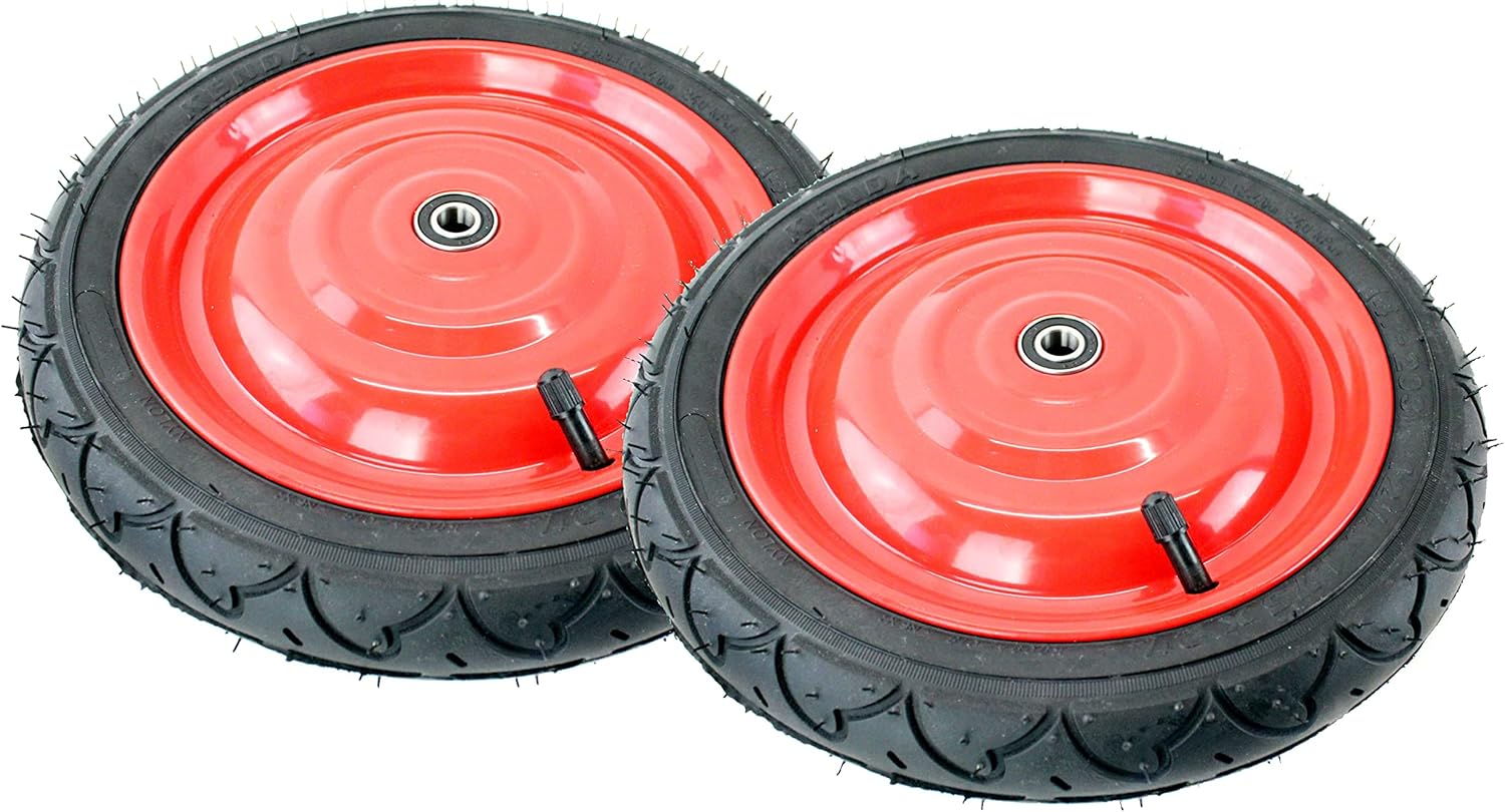 Set: 2x Scheibenrad, Felge 12,5 Zoll mit 8mm Achse, Rot mit Reifen und ...