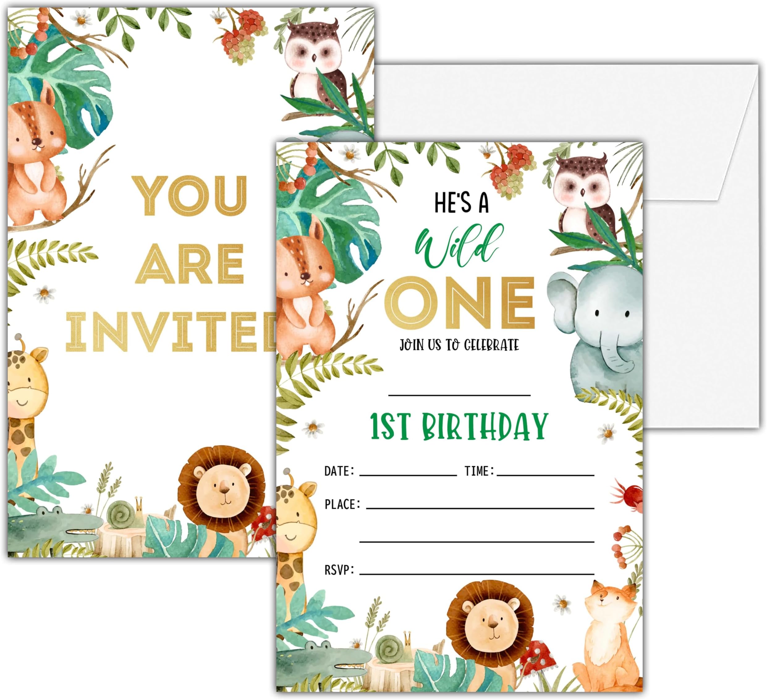 Amazon.com : Wild One Birthday Invitation Cards With Envelopes - Jungle ...