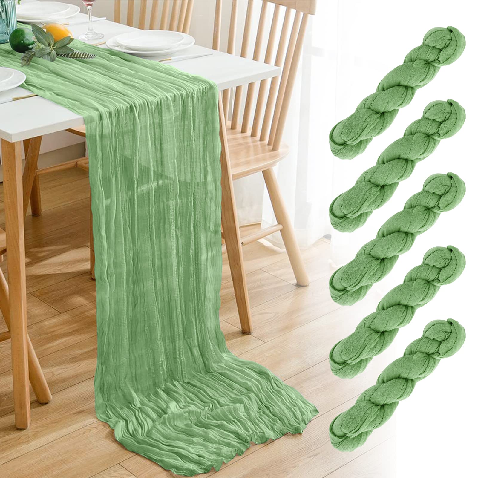 Maliton 5 Pack 13.3Ft Sage Green Cheesecloth Table Runner, 20x160 Inch ...