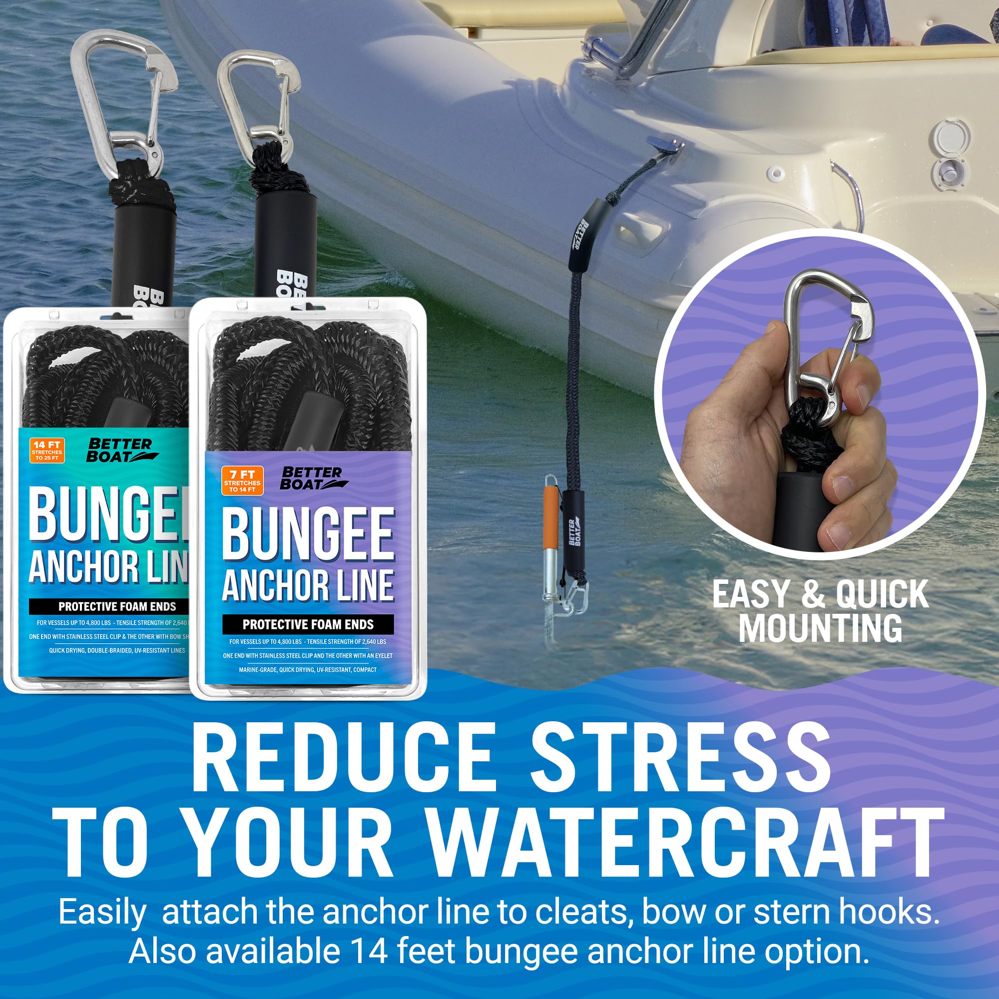 Snapklik.com : Bungee Anchor Rope, Elastic Snubber Anchor Line, 7 Ft To ...