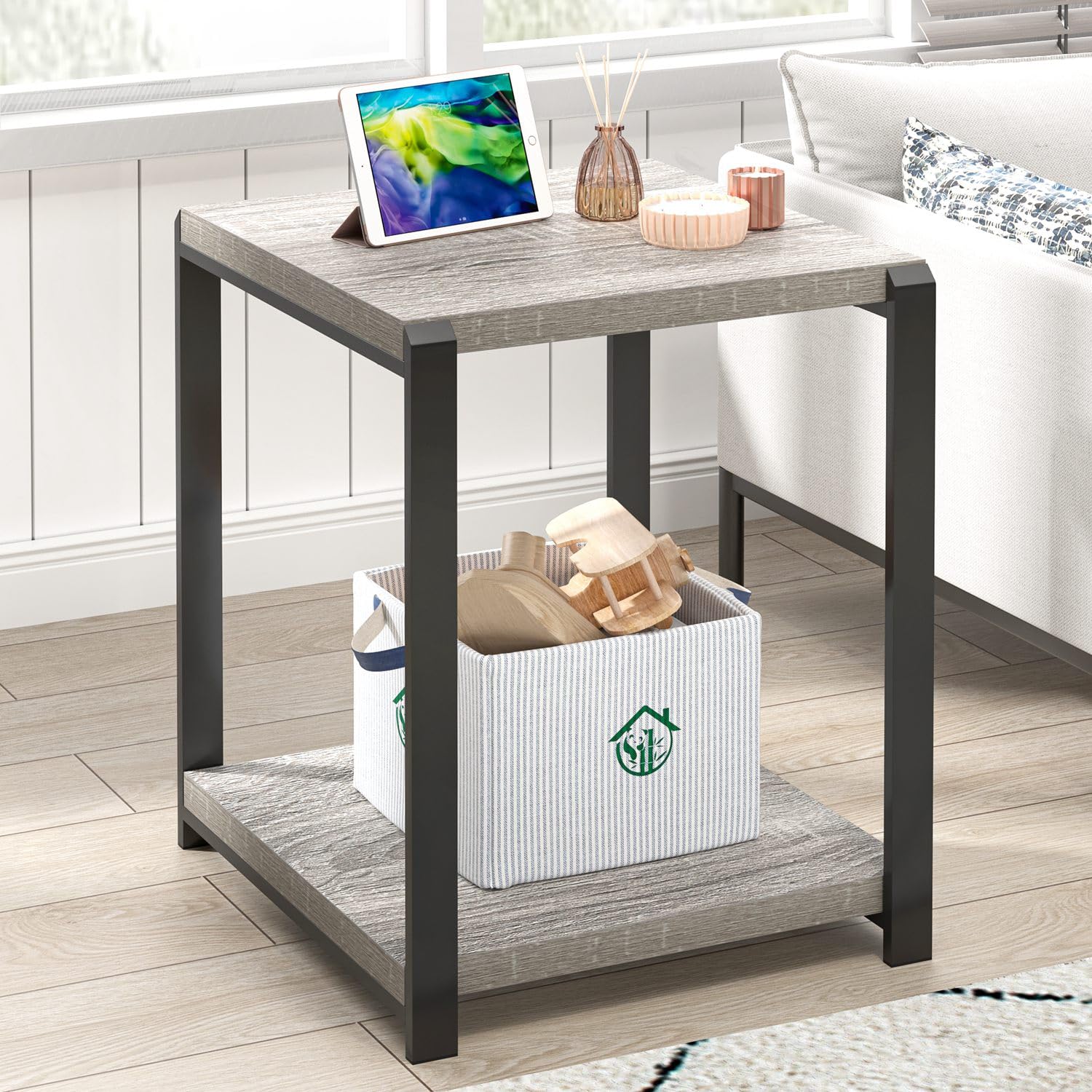 Amazon.com: FOLUBAN Modern Side Table, Square End Table with Storage for Living Room Office ...