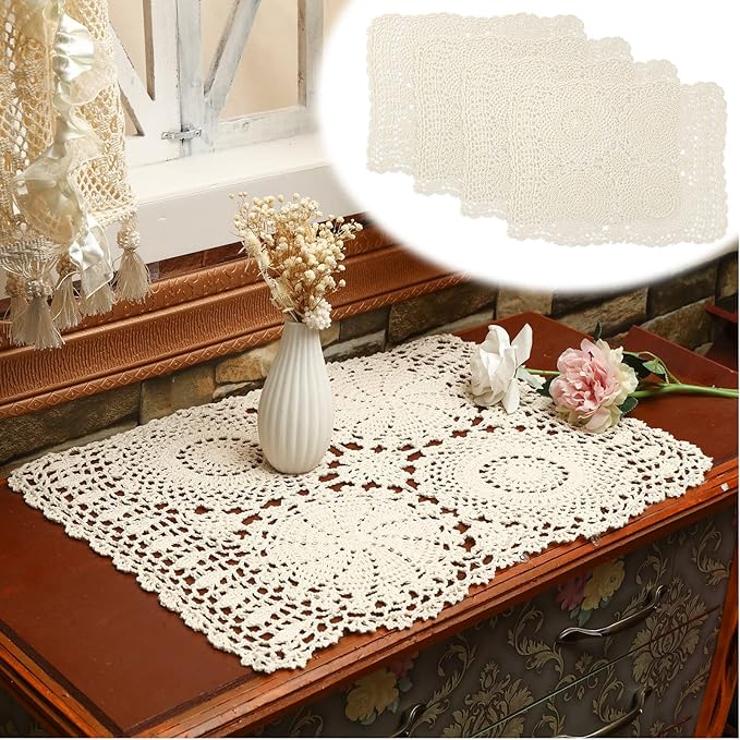 Amazon.com: Mixweer 4 Pcs Nightstand Scarf Cotton Handmade Crochet Lace ...