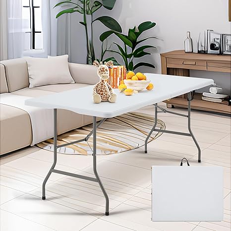 Amazon.com: YOLENY Heavy-Duty 6ft Folding Table with Handle, Portable ...