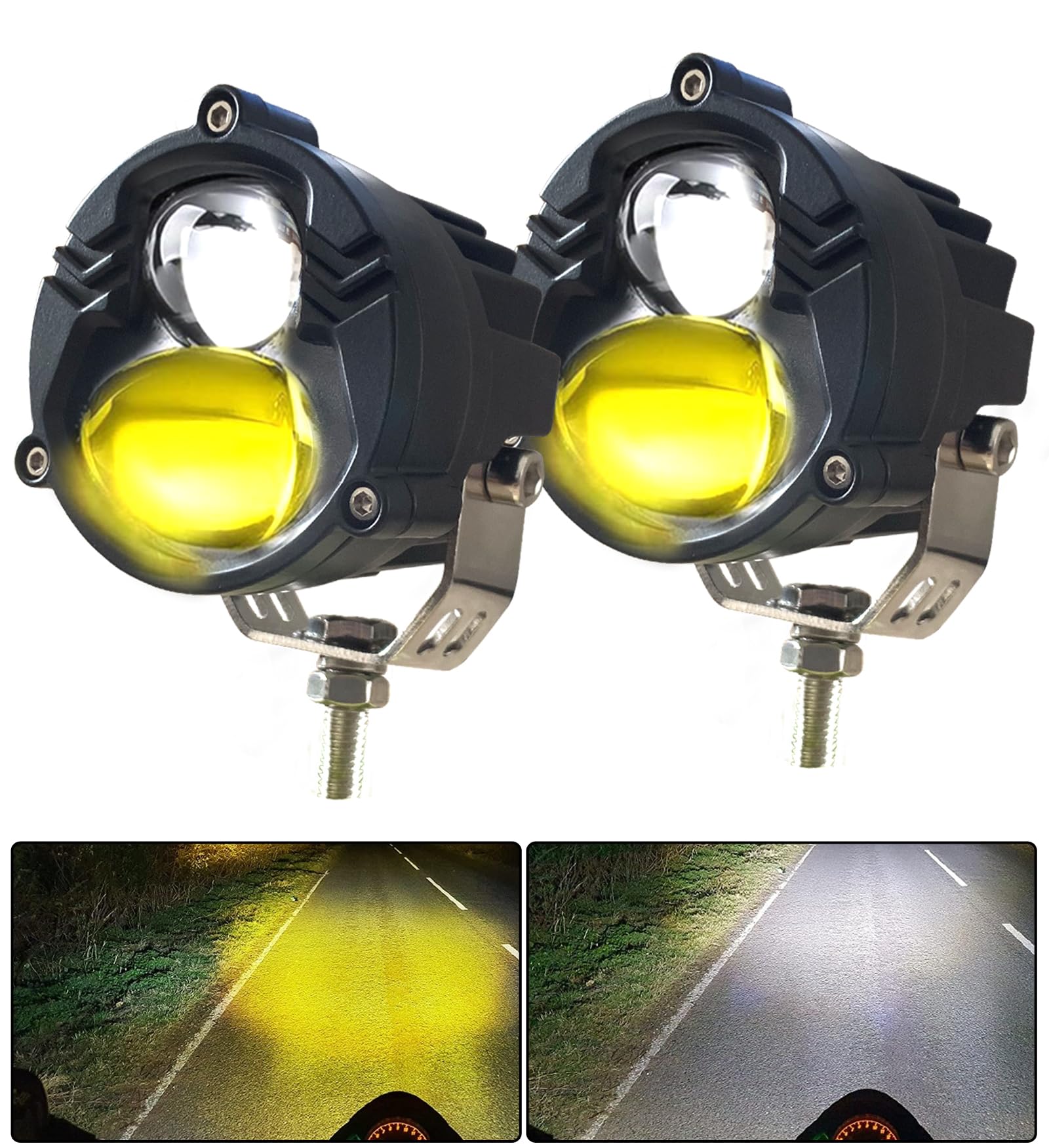 Amazon.com: ZZJAUBI Motorcycle Fog Lights, White/Amber LED Pod Lights ...