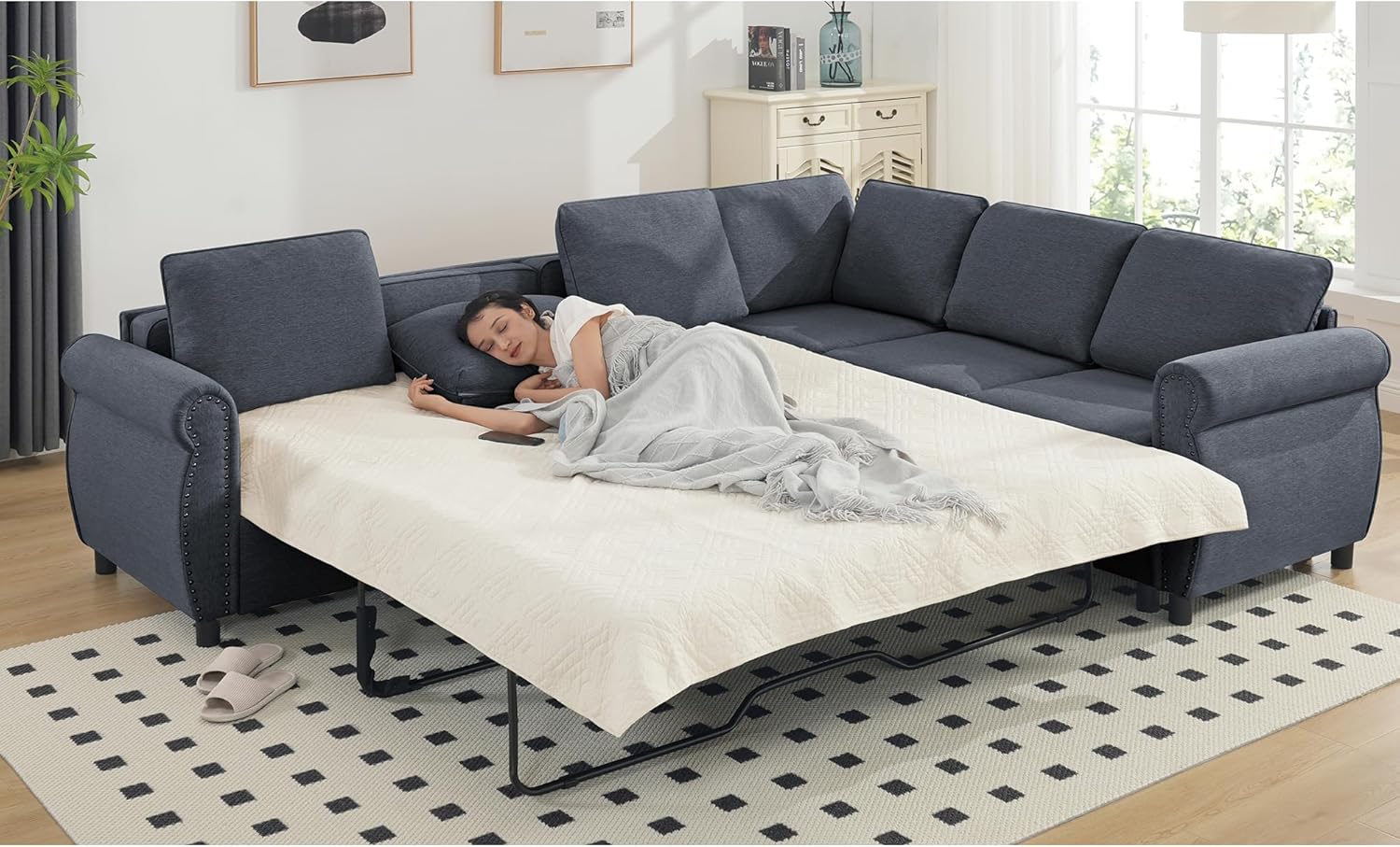 Amazon.com: HZANHY L-Shape Sectional Couch with Pull Out Bed, 2 in 1 ...