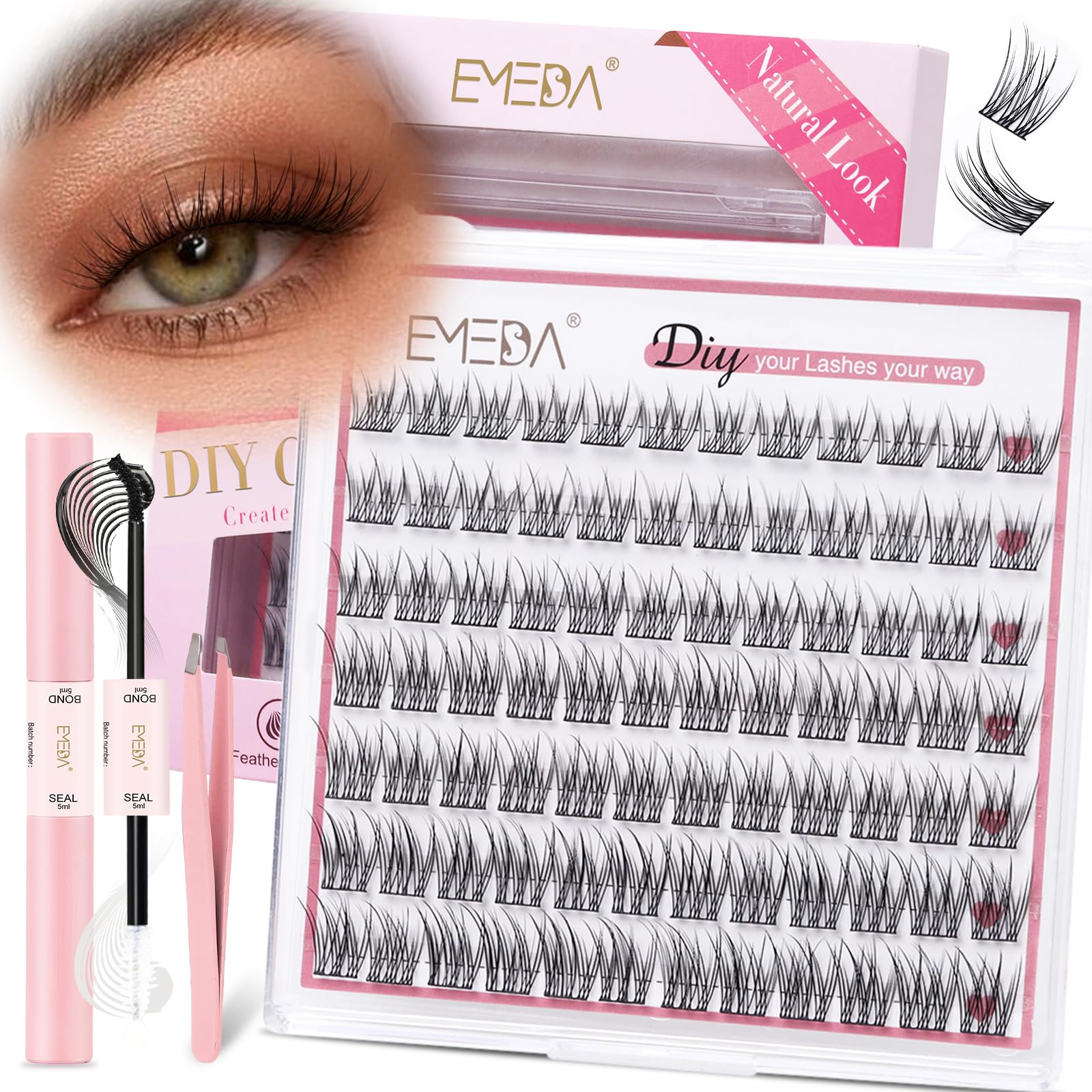 Amazon.com: EMEDA Natural Lash Clusters Kit Short 10-13mm Eyelash ...