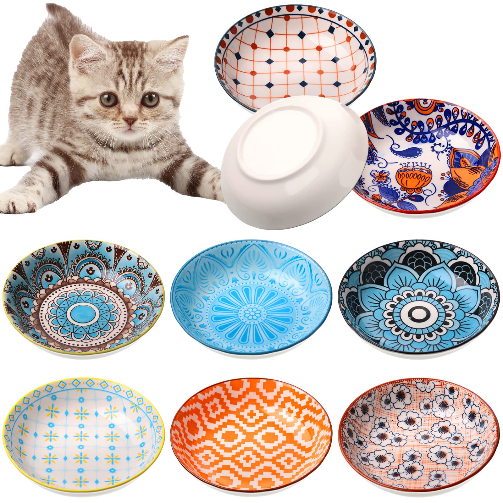 Didaey 8 Pcs Ceramic Cat Food Bowl Set 8 oz 5.5 Inches Cute Wide ...