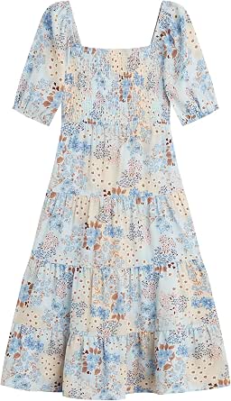 Amazon.com: Beautees Girl's Short Sleeve Smocked Bodice Maxi Tiered ...