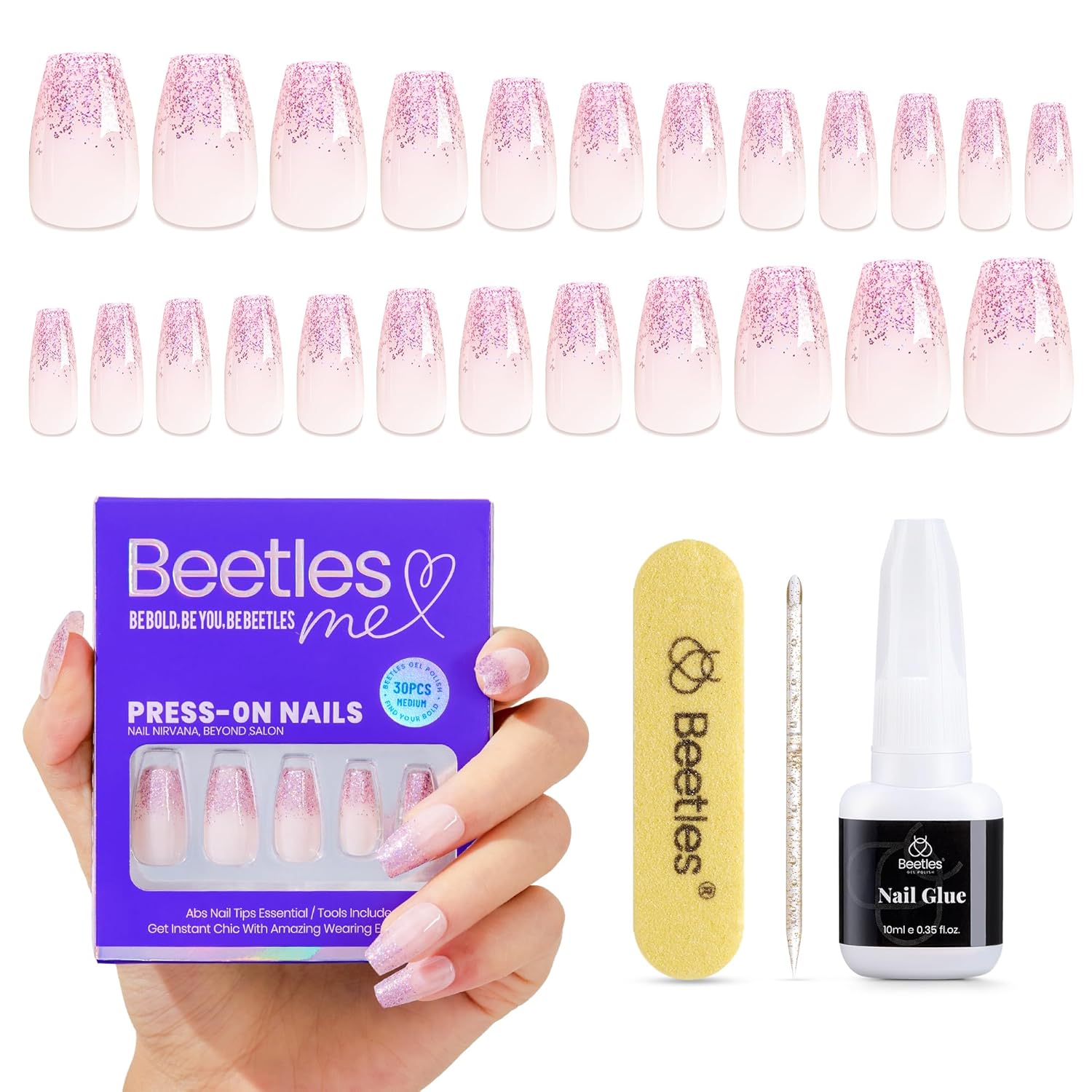 Amazon.com: Beetles Press On Nails Tip Short coffin Nails, Reusable ...