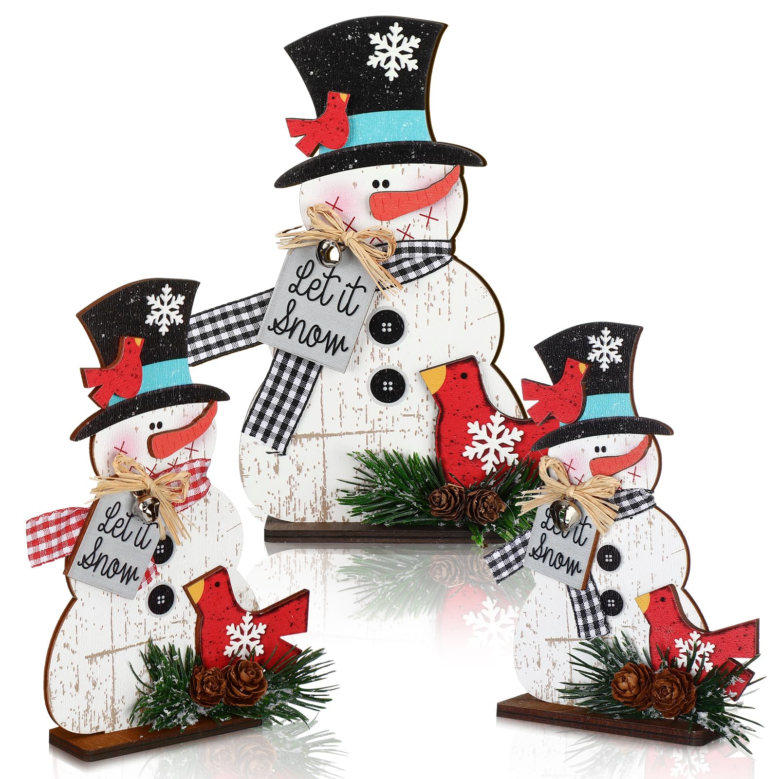 Amazon.com: Cinnvoice 3 Pcs Snowman Tabletop Decor Winter Wood Snowman ...