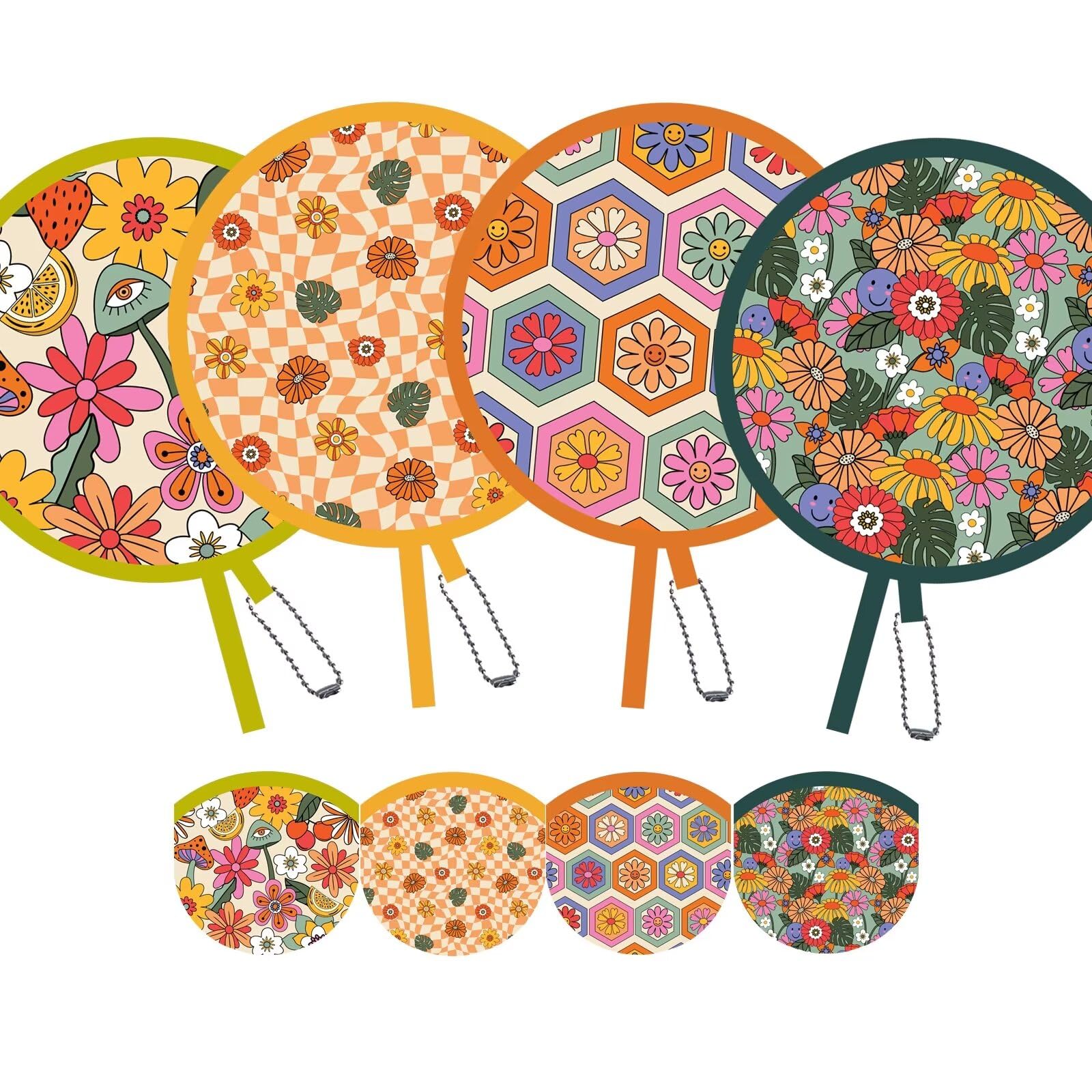 Amazon.com: SUJJY 4 Pack Retro Hippie Hand Fan Foldable Multi-Role ...
