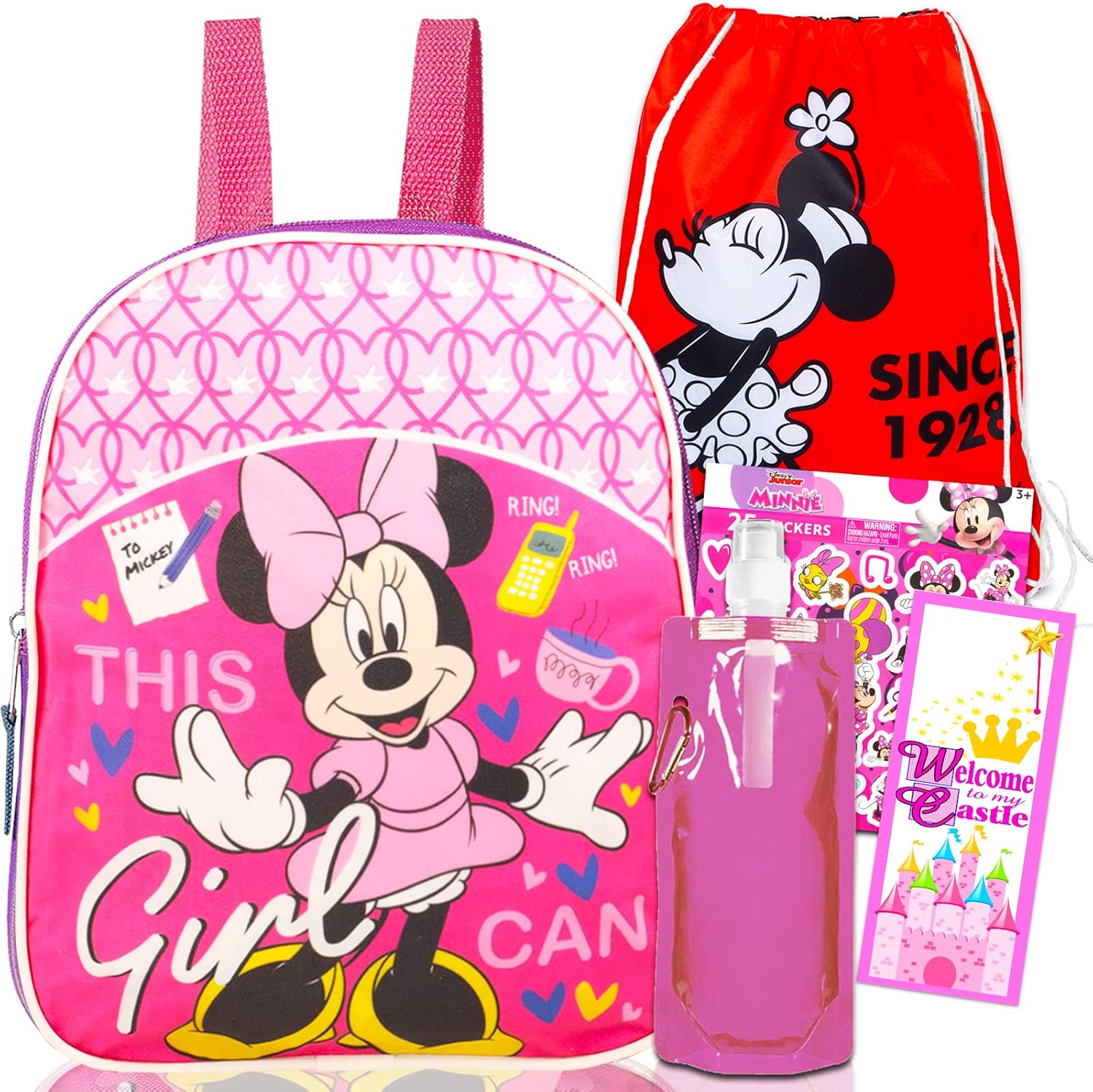 Amazon.com | Fast Forward Minnie Mouse Mini Backpack and Drawstring Bag ...
