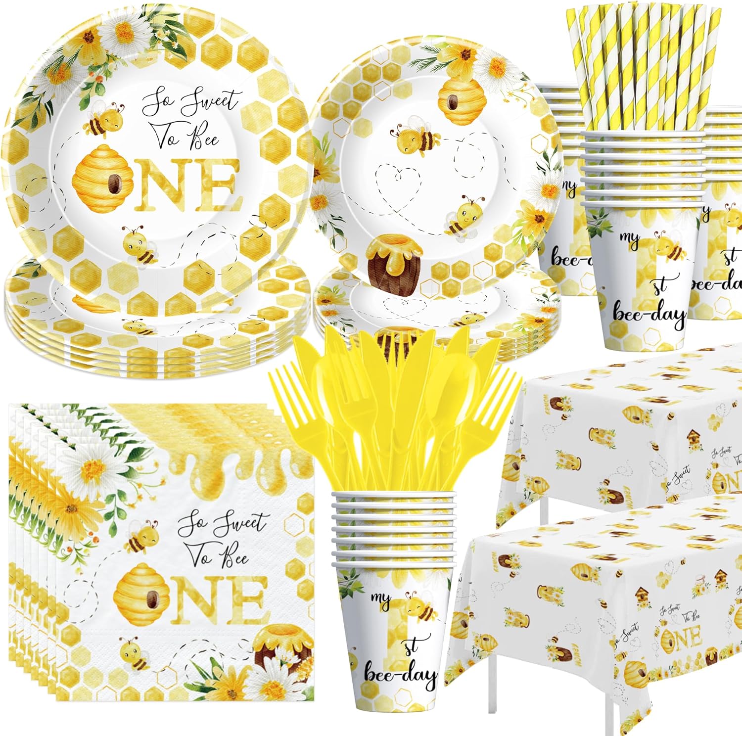Amazon.com: APOWBLS Bee 1st Birthday Party Decorations Tableware ...