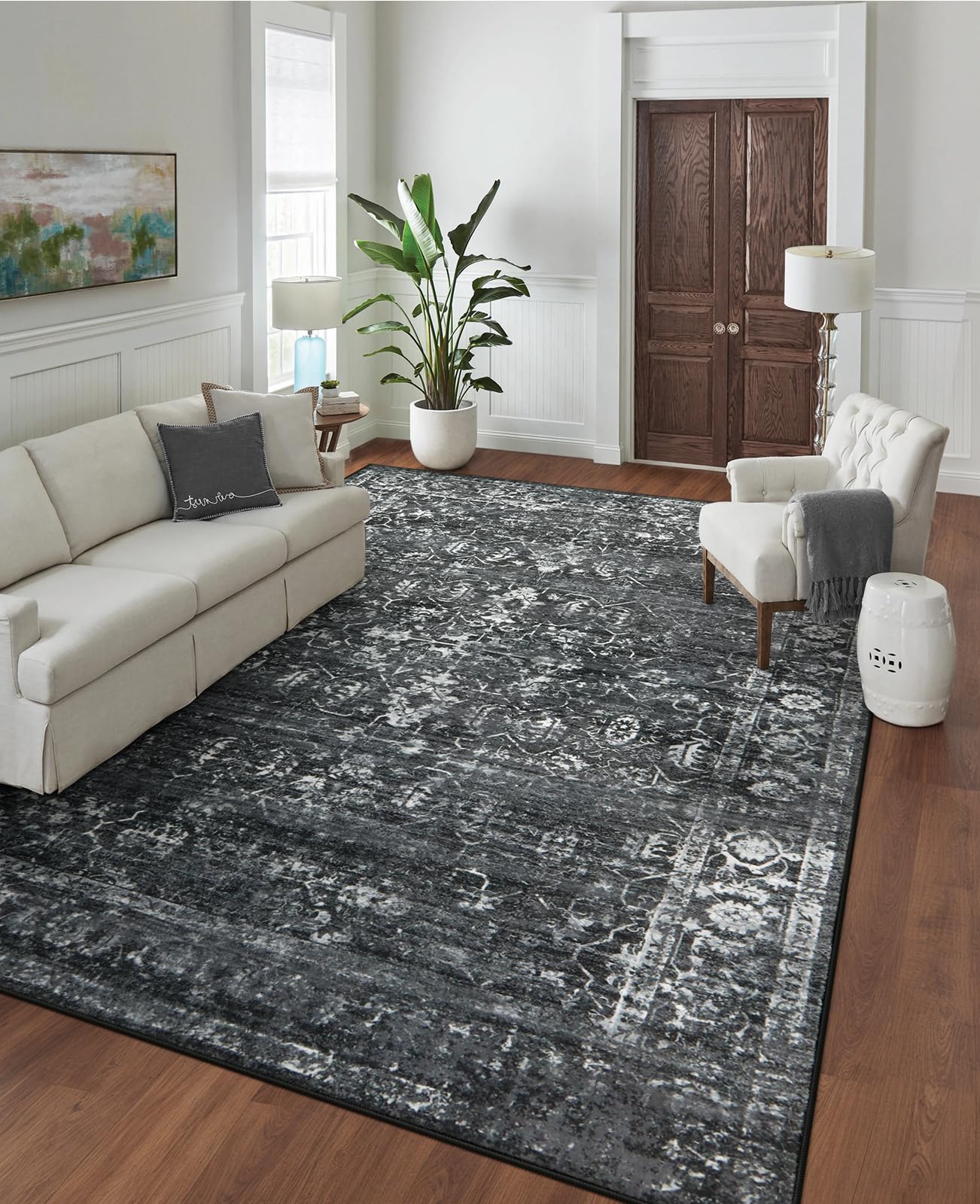 Amazon.com: Morebes Vintage Black Living Room Rug, Machine Washable ...