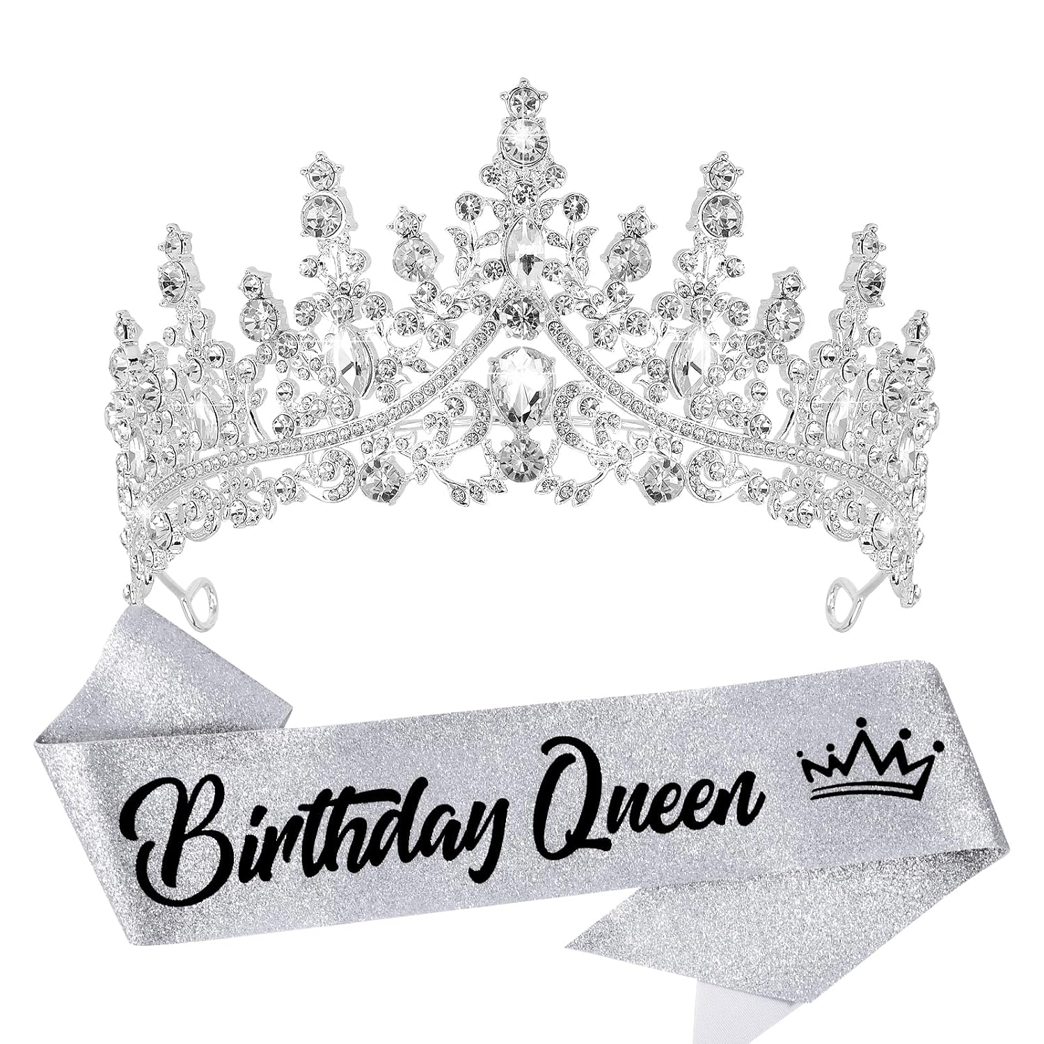 Amazon.com: VELSCRUN Birthday Queen Tiara Crowns for Women Girls Silver ...