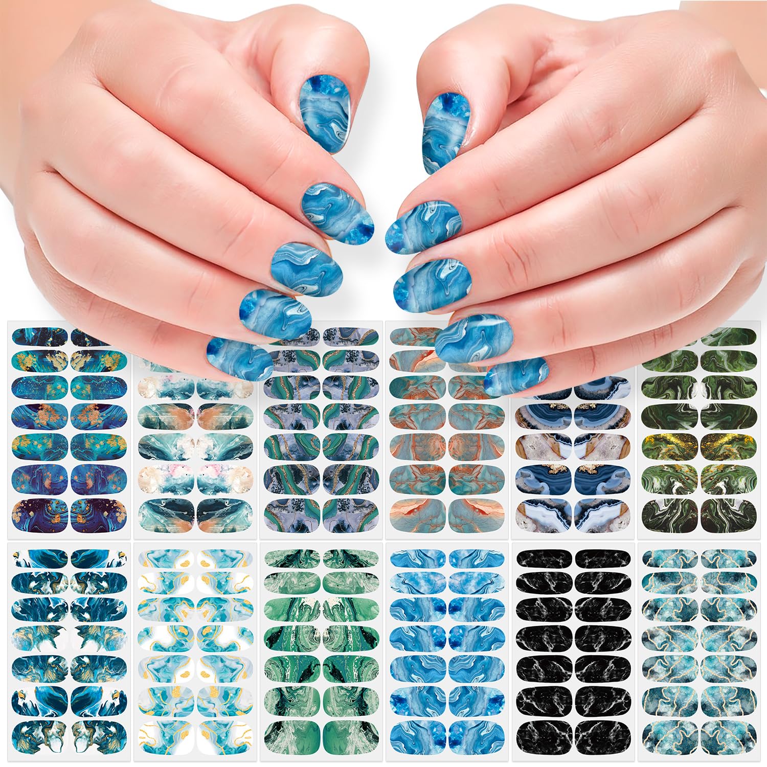 Amazon.com: DANNEASY 12 Sheets Marble Nail Polish Stickers Full Nail ...