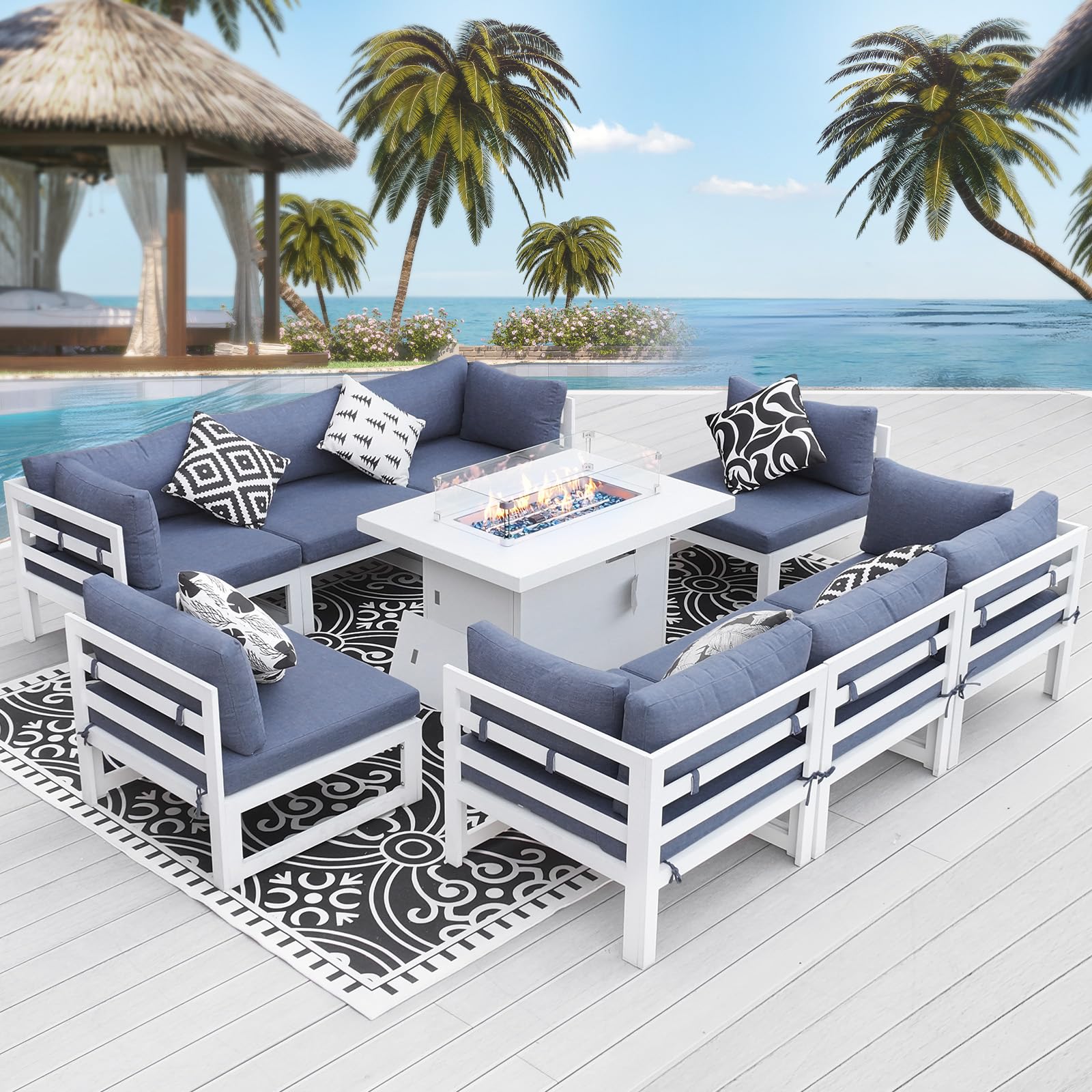 Amazon.com: NICESOUL® 9 Pieces Aluminum Patio Furniture Set with Fire ...