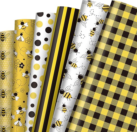 Amazon.com: Whaline 12 Sheet Bee Wrapping Paper 6 Style Bumblebee ...