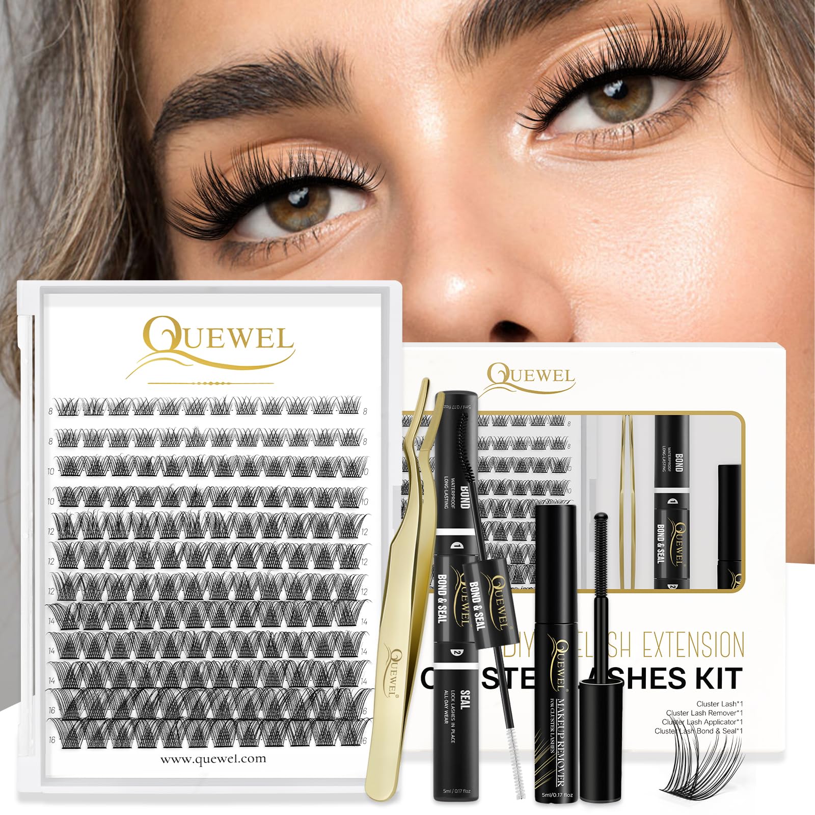 Individual Lashes 144 Cluster-Lashes QUEWEL DIY Eyelash Extensions Kit ...