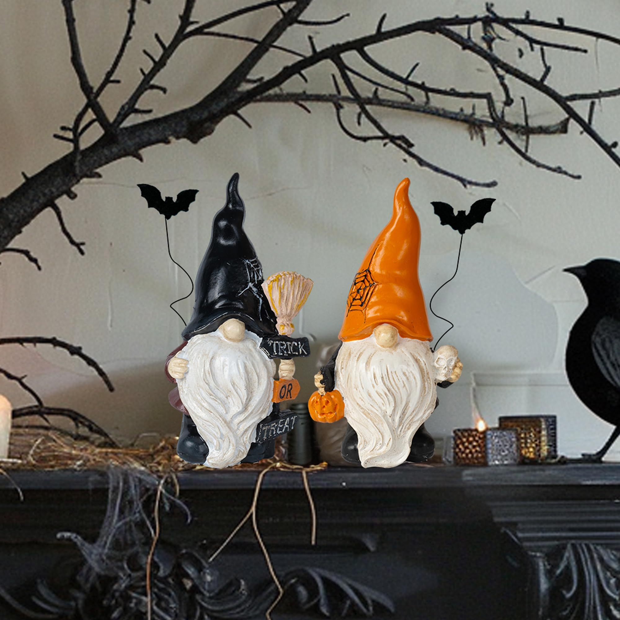 Amazon.com: NEROSUN 2 Pcs 6.7 Inch Halloween Gnome Decorations, Resin ...