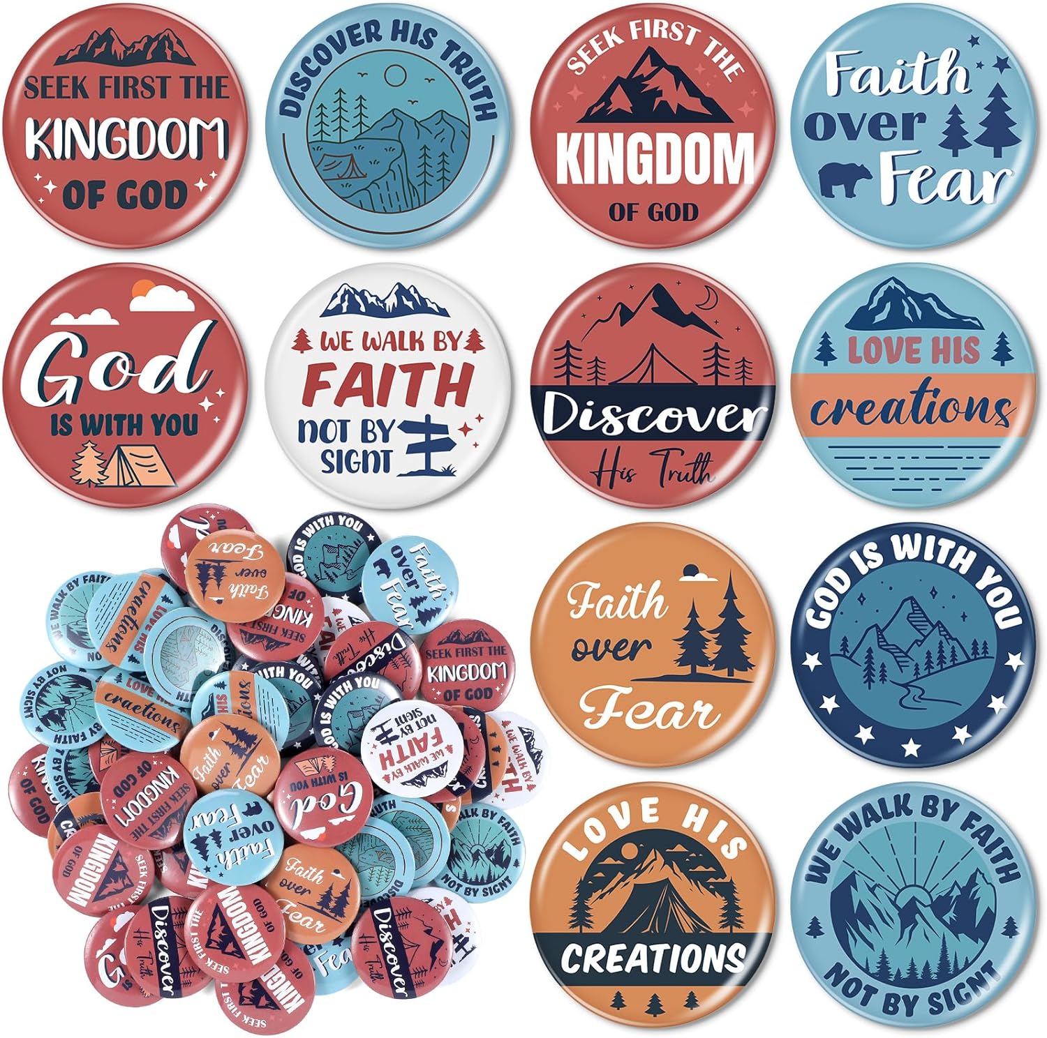 Amazon.com: Giegxin 48 Pcs Christian Button Pins Bulk Mini Faith ...
