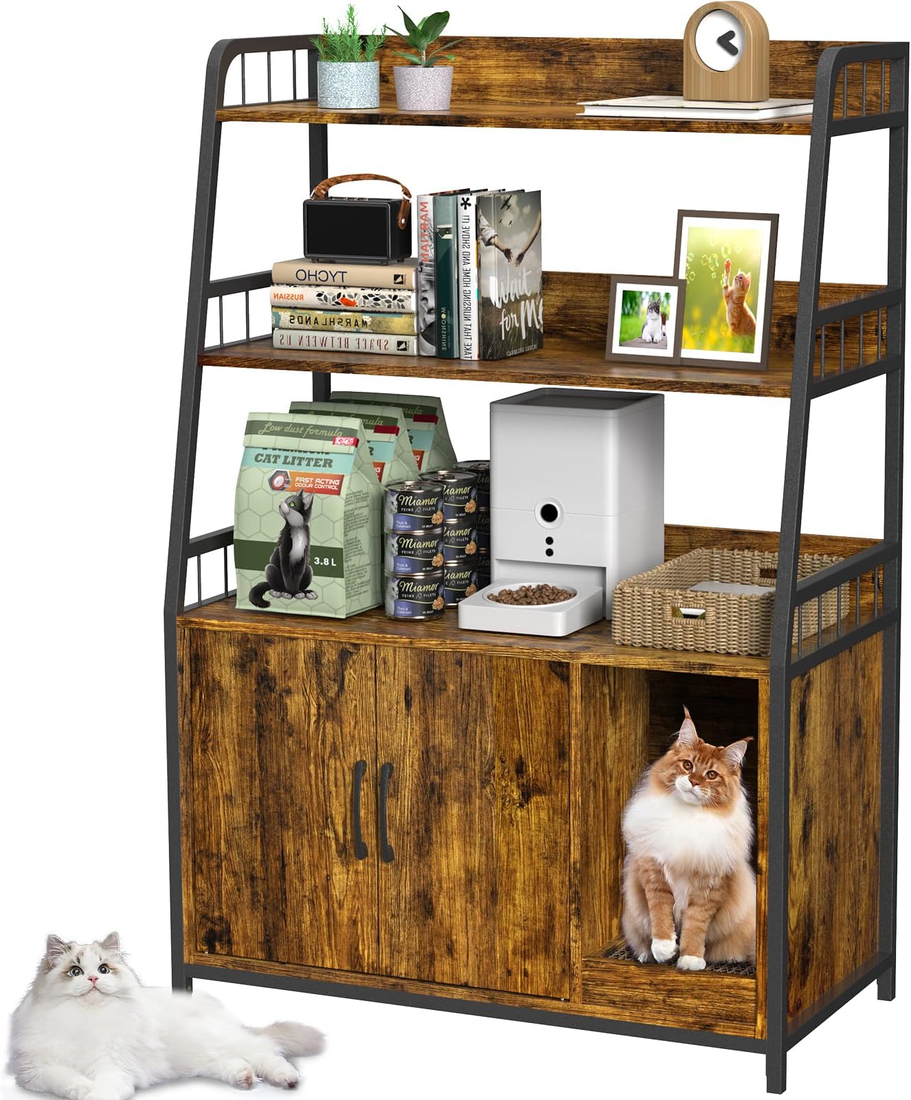 Amazon.com : Cat Litter Box Enclosure with Shelf Storage, 37.4'' L Cat ...