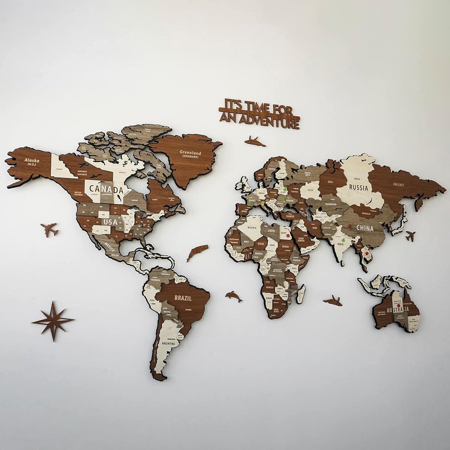 Colorfull Worlds Mapa del mundo de madera y metal 3D montado, mapa de ...