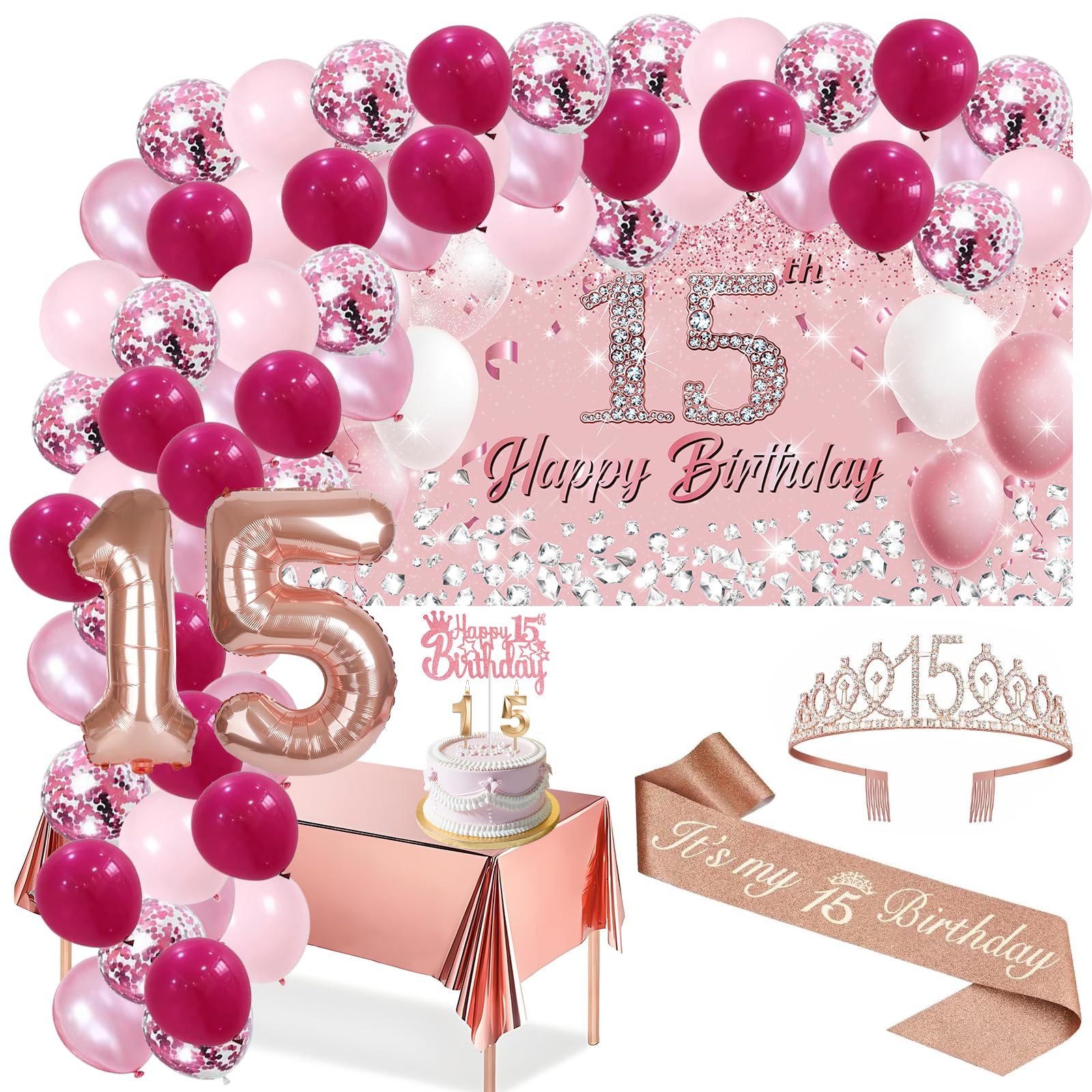 Amazon.com: 15th Birthday Decorations for girls,15th Birthday Banner ...