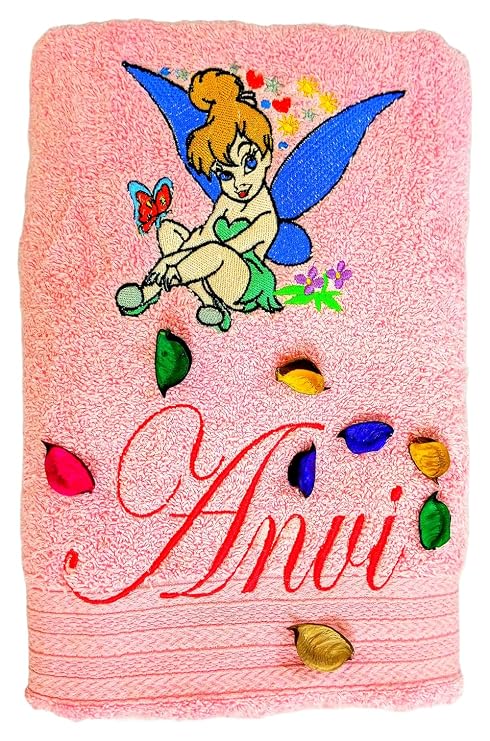 TurtleLittle, Cotton, Tinkerbell Personalised Princess Kids Bath Towel ...
