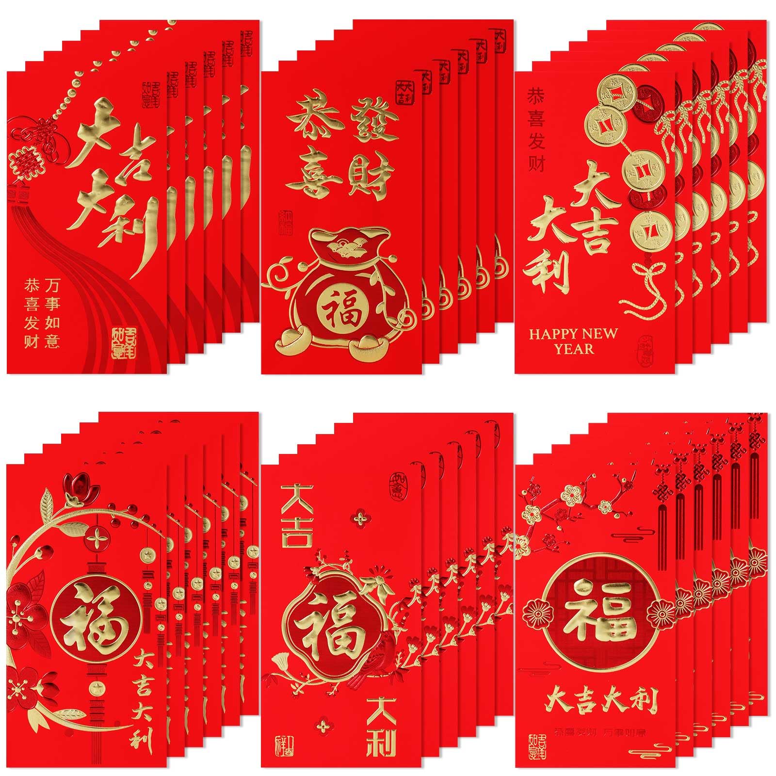 36 Pcs New Year Red Envelopes, Chinese Red Packets Chinese Red Envelope ...