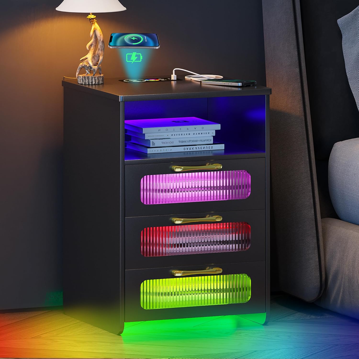 Figbird RGB Bedside Table with Wireless Charging Station, 7 Dynamic ...