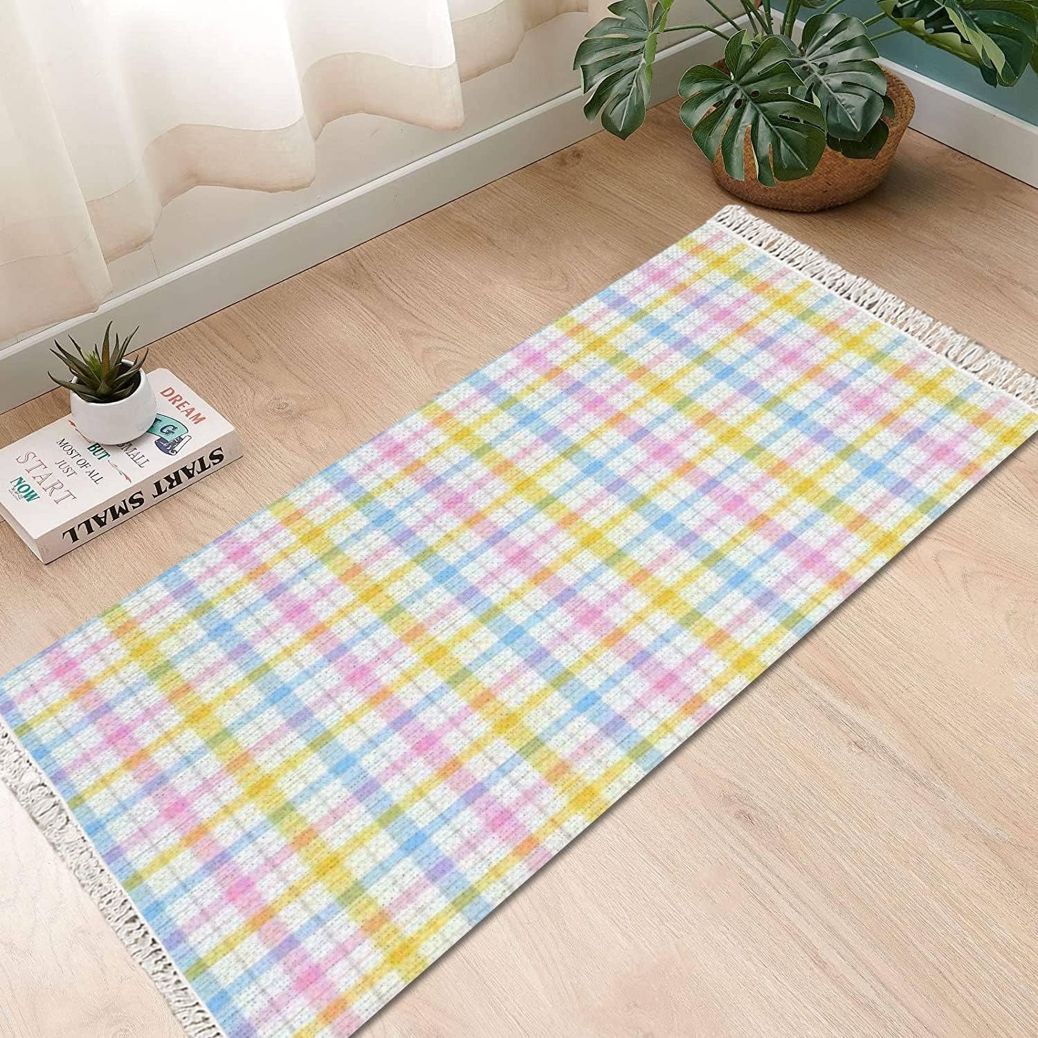 Amazon.com: Boho Area Rug Rainbow Pastel Pink Yellow Blue Plain Scott ...