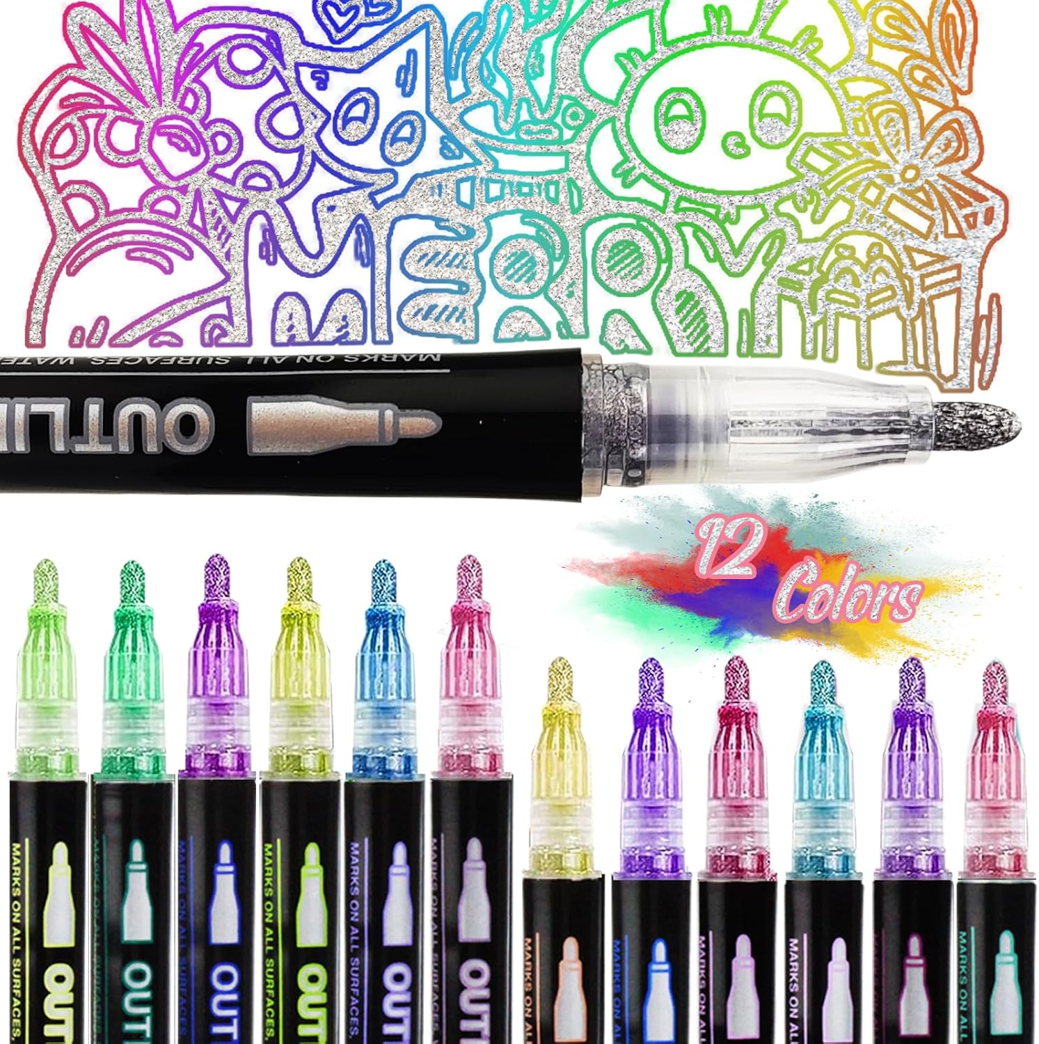 Amazon.com: GCVOPTON 12 Colors Double Line Outline Pens, Outline ...