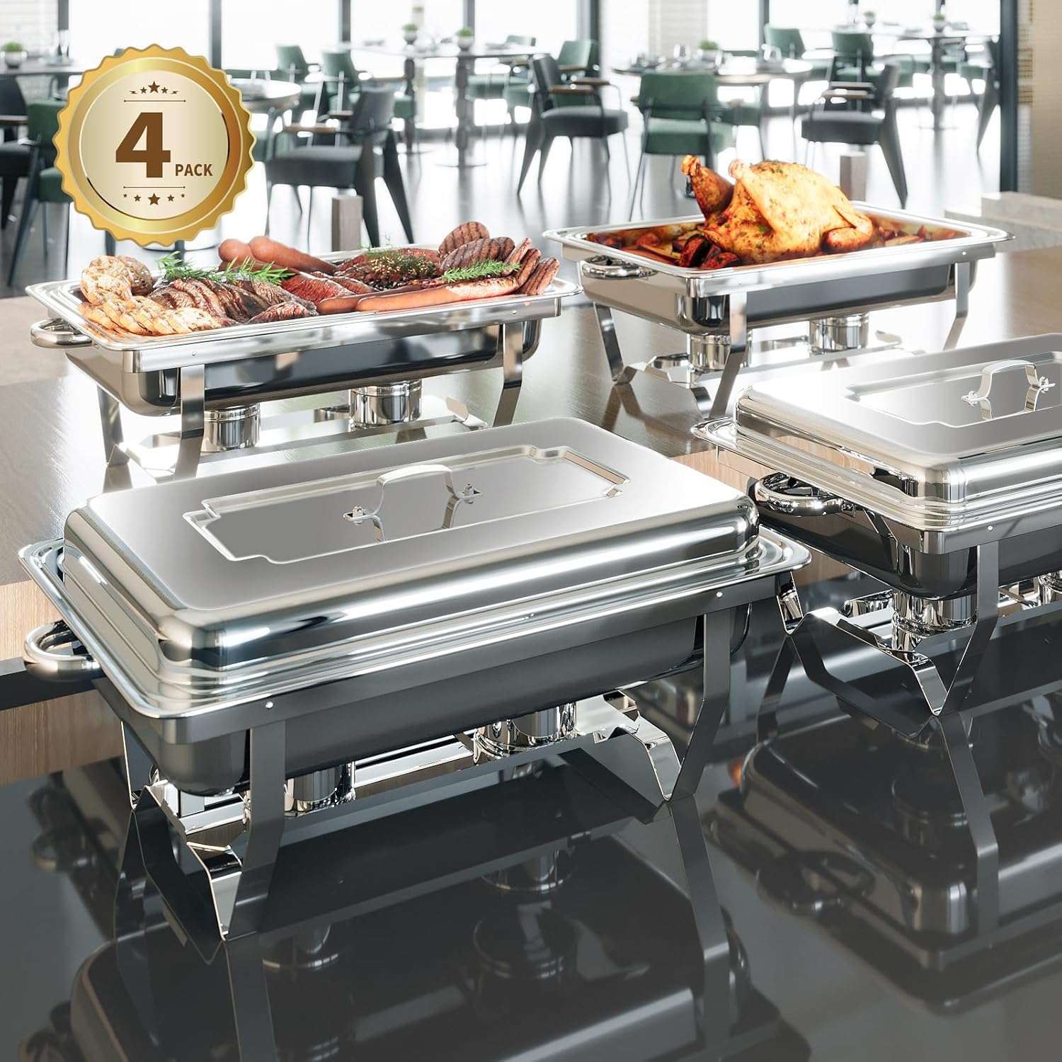 Amazon.com: Chafing Dish Buffet Set, 4 Pack 8QT Chafing Dish High Grade Stainless Steel Chafer ...