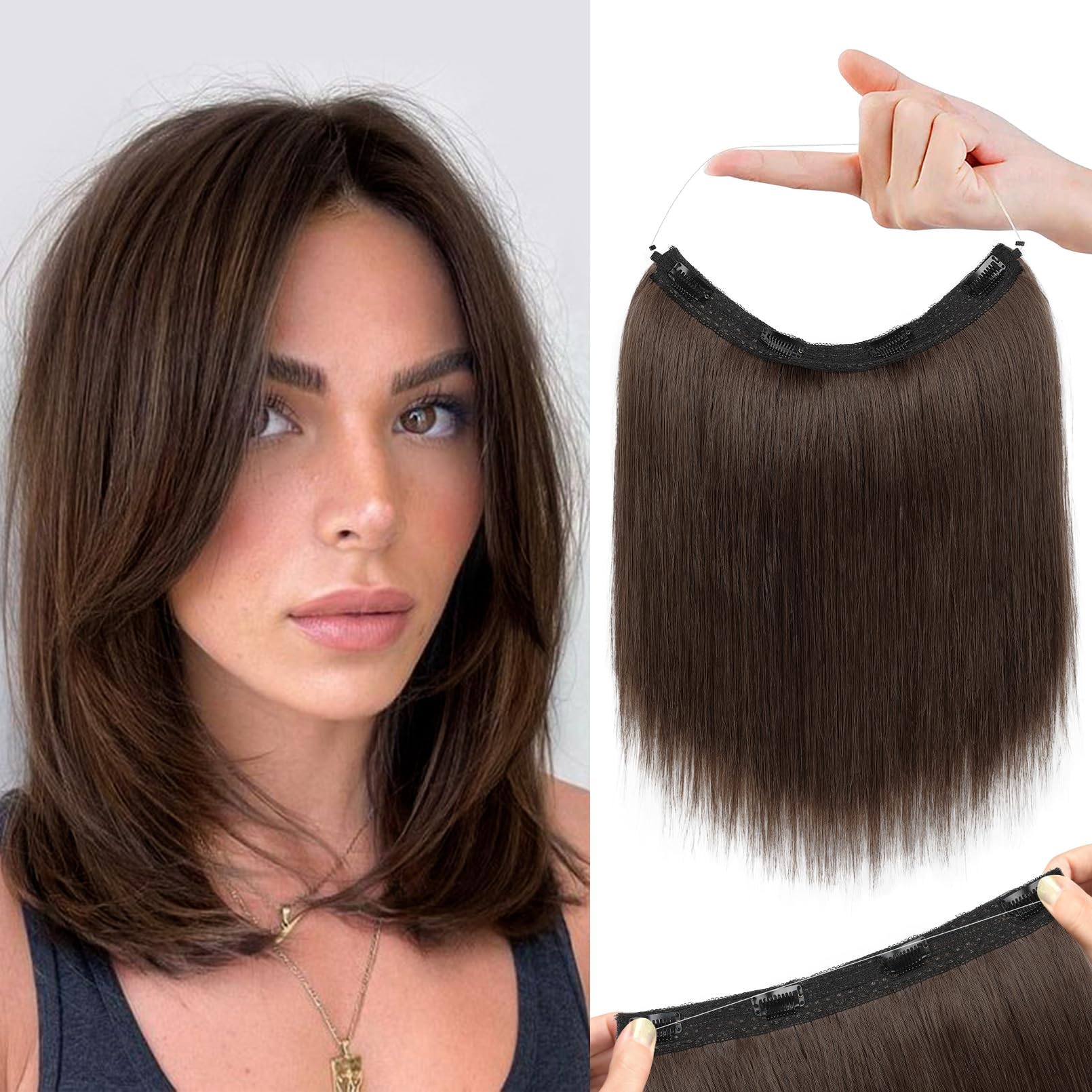 Amazon.com : NANNAN Invisible Wire Hair Extensions - Transparent Wire ...