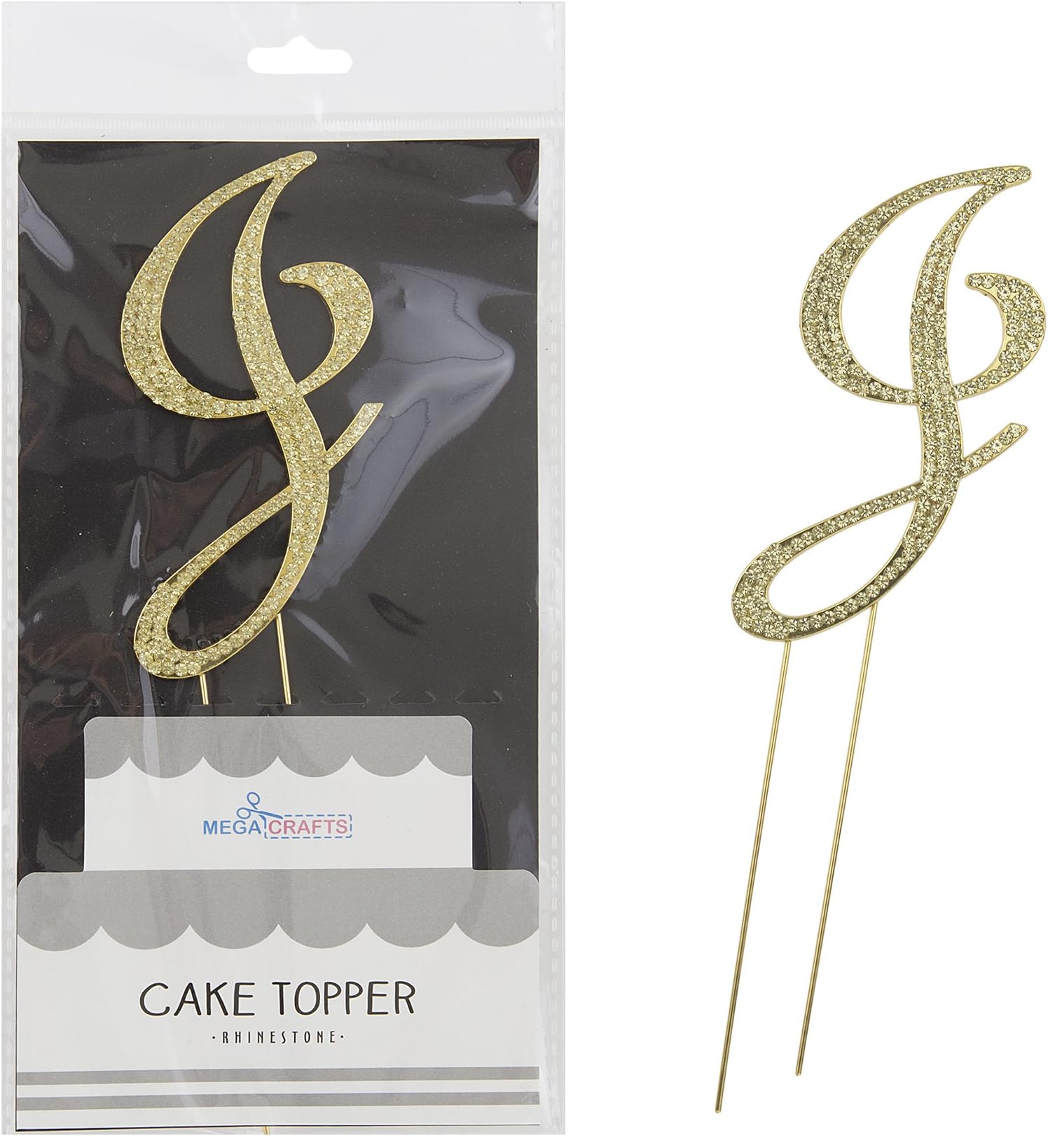 Amazon.com: Mega Crafts Sparkly Gold Rhinestone Letter J Cake Topper ...