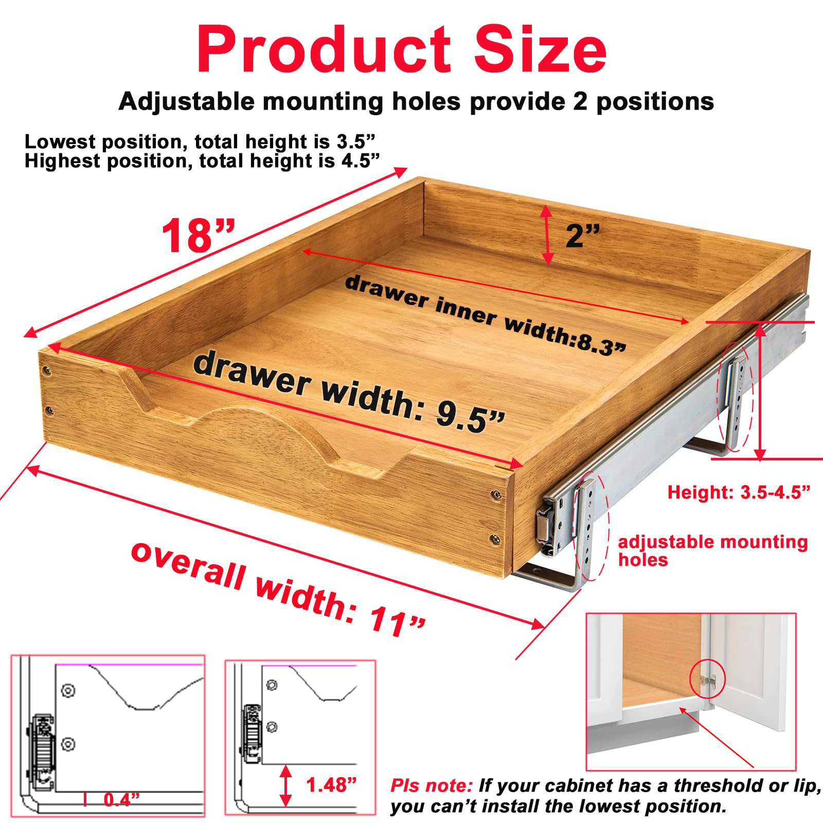 Pull Out Cabinet Organizer (11" W x 18" D) 1 Tier?Single Tier Oak Wood ...