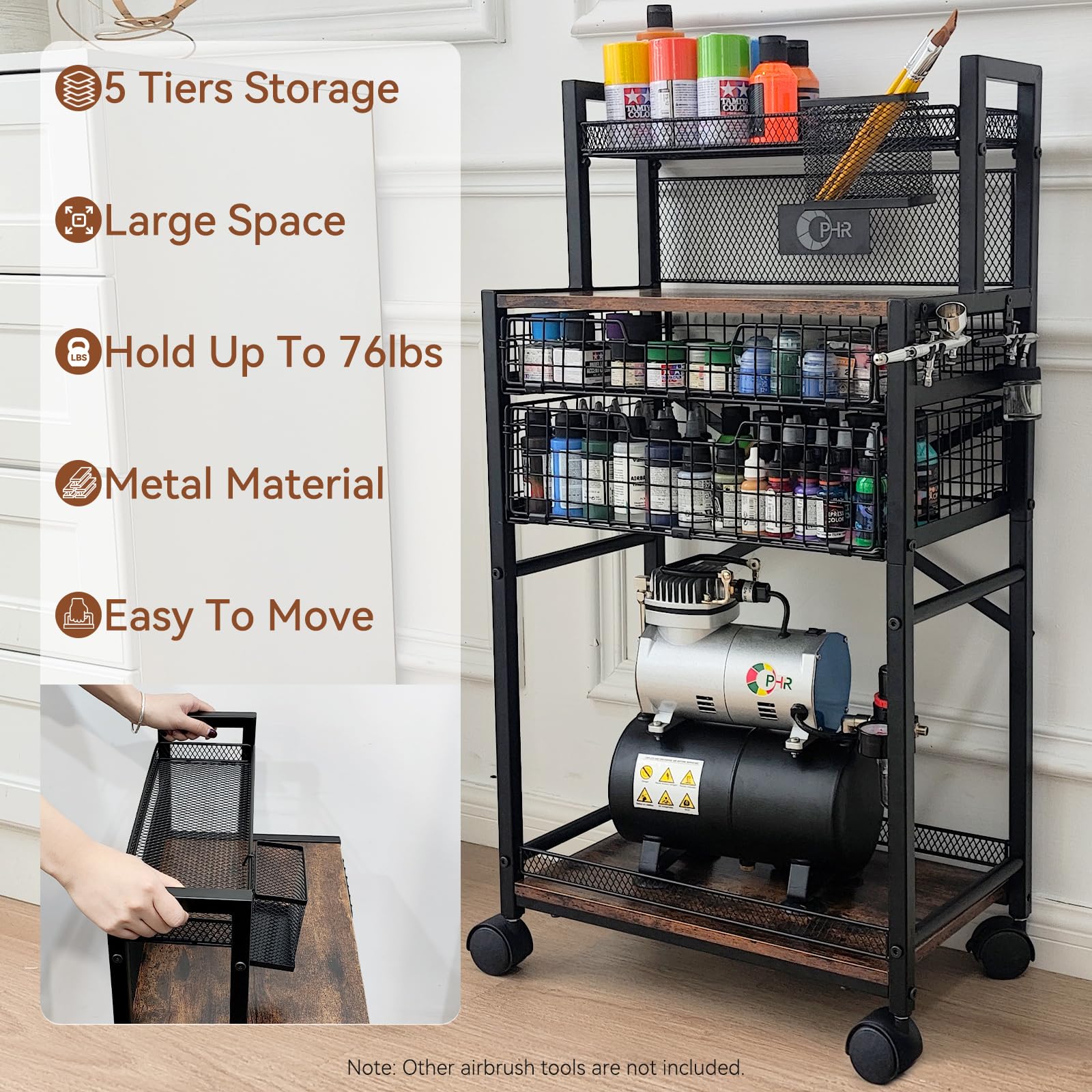 Snapklik.com : OPHIR 5 Tiers Art Cart, Airbrush Paint Storage Cart