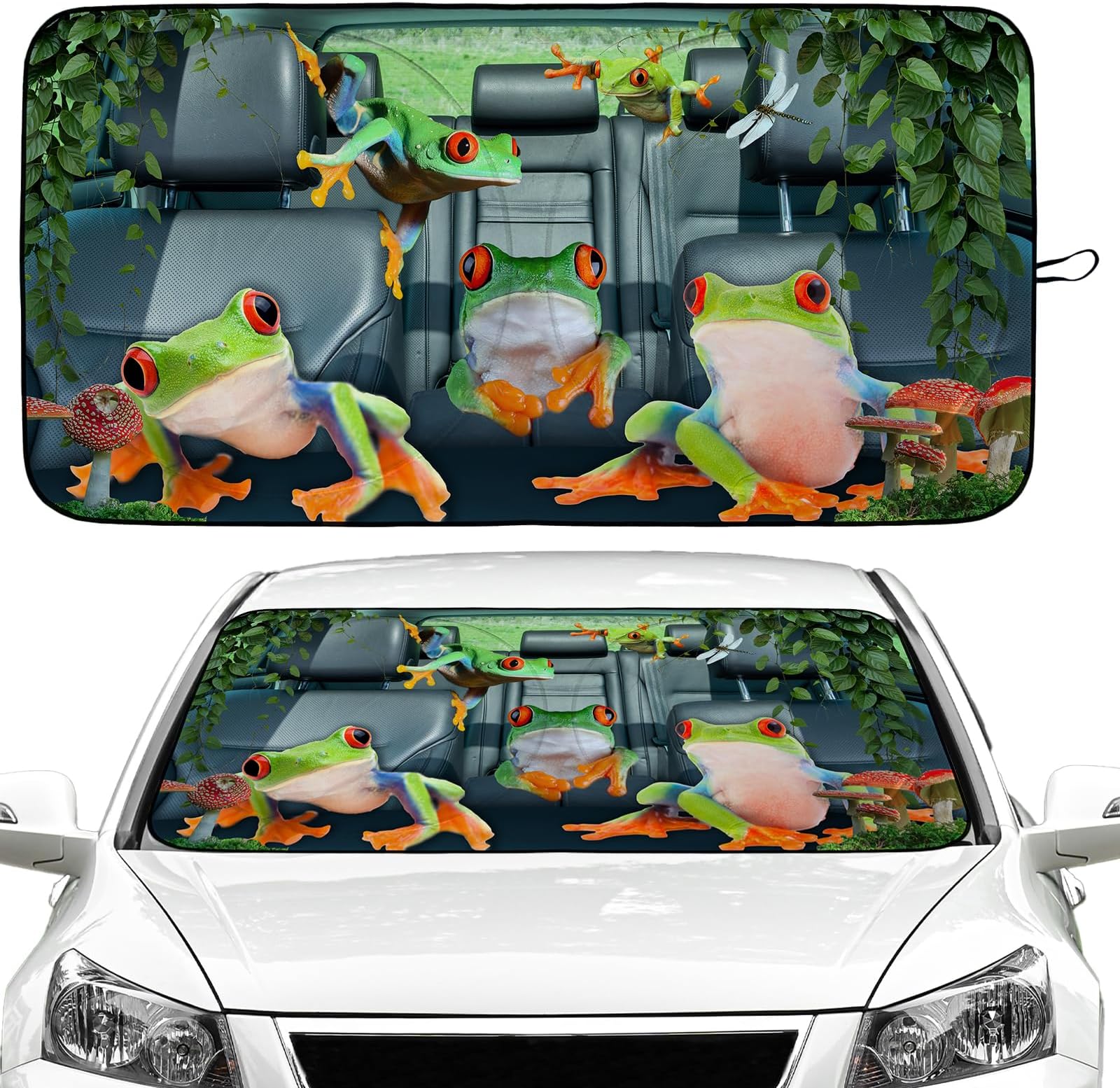 Amazon.com: Funny Cute Green Frog Windshield Sun Shade for Car Auto SUV ...