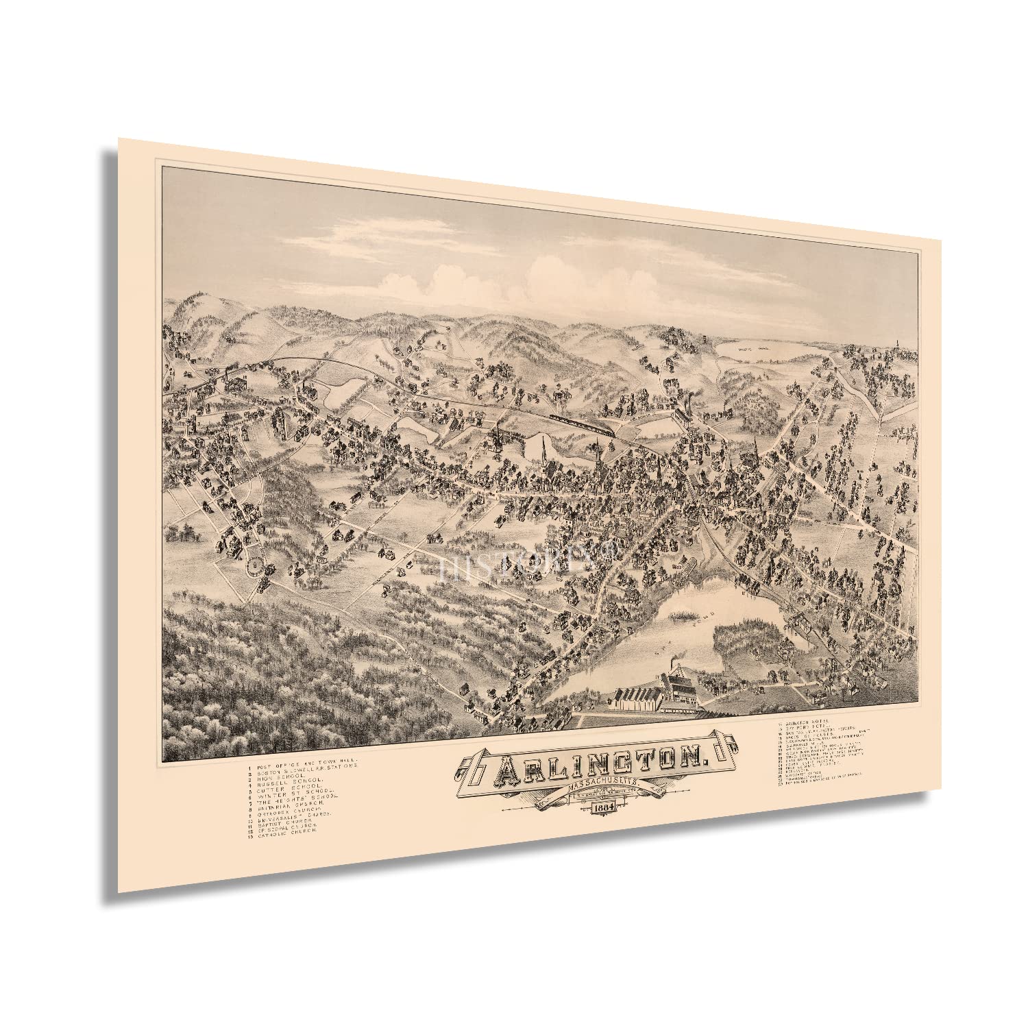 Historix Vintage 1884 Arlington Massachusetts Map 24x36 Inch Old Map ...