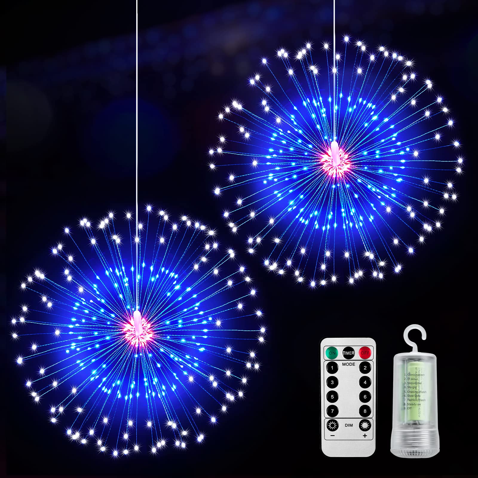 4th of July Decorations Firework Lights - 2 Pack 360 LED Patriotic ...