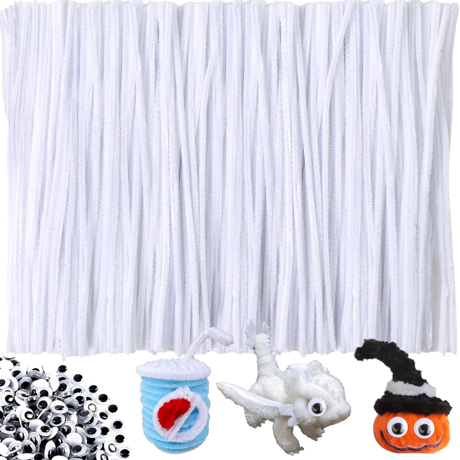 Amazon.com: 200pcs White Pipe Cleaners and self-Adhesive Wiggle Eyes ...