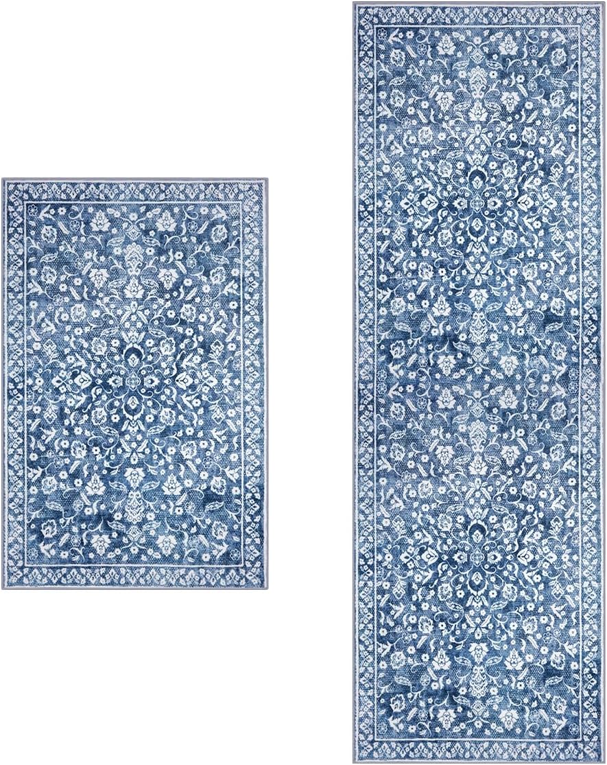 Amazon.com: SILOLOOM Blue Washable Rug Set of 2 – 2x3 and 2x6 Entryway ...