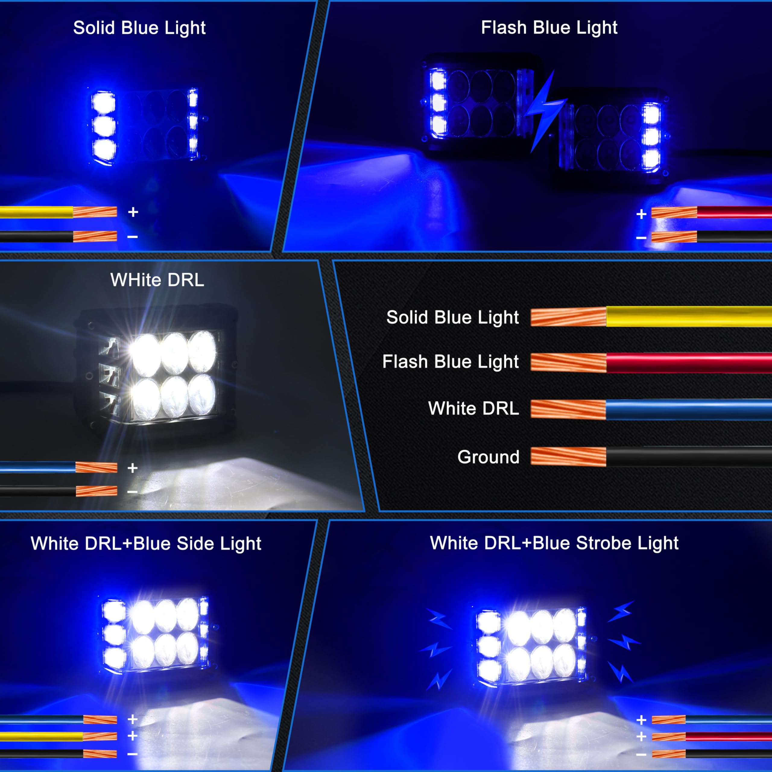 Snapklik.com : Side Shooter Pod Lights 4 Inch Dual Side Blue Strobe LED ...